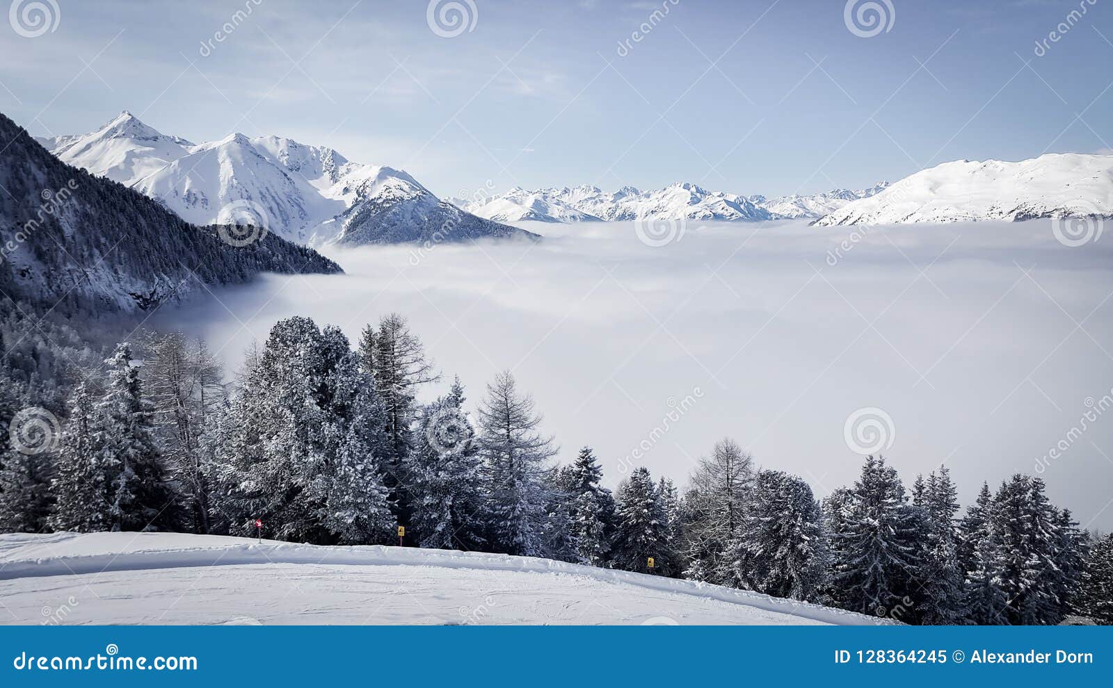 Image of Ski Resort in the Mountains with Low Stratus Over the Valleys ...