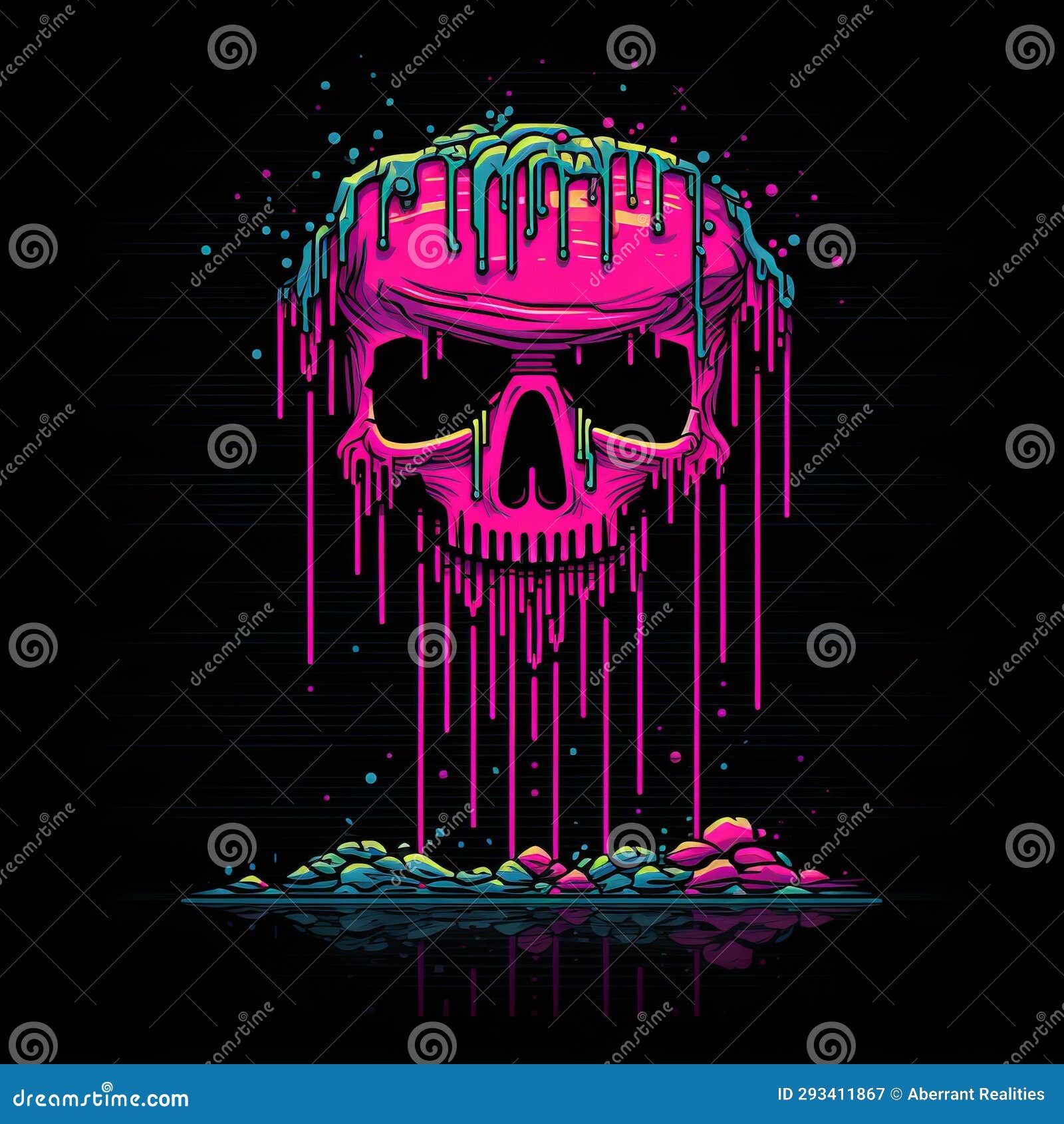 An Image of a Skull Dripping with Liquid on a Black Background Stock ...