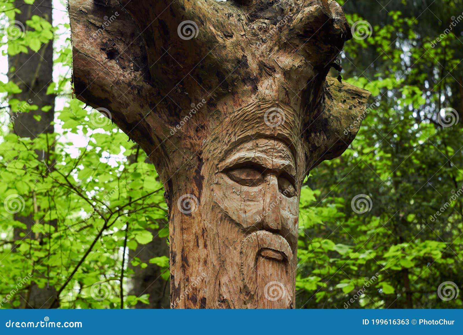 Image Of The Slavic Deity Veles Carved From A Tree Trunk On A Neo-Pagan ...