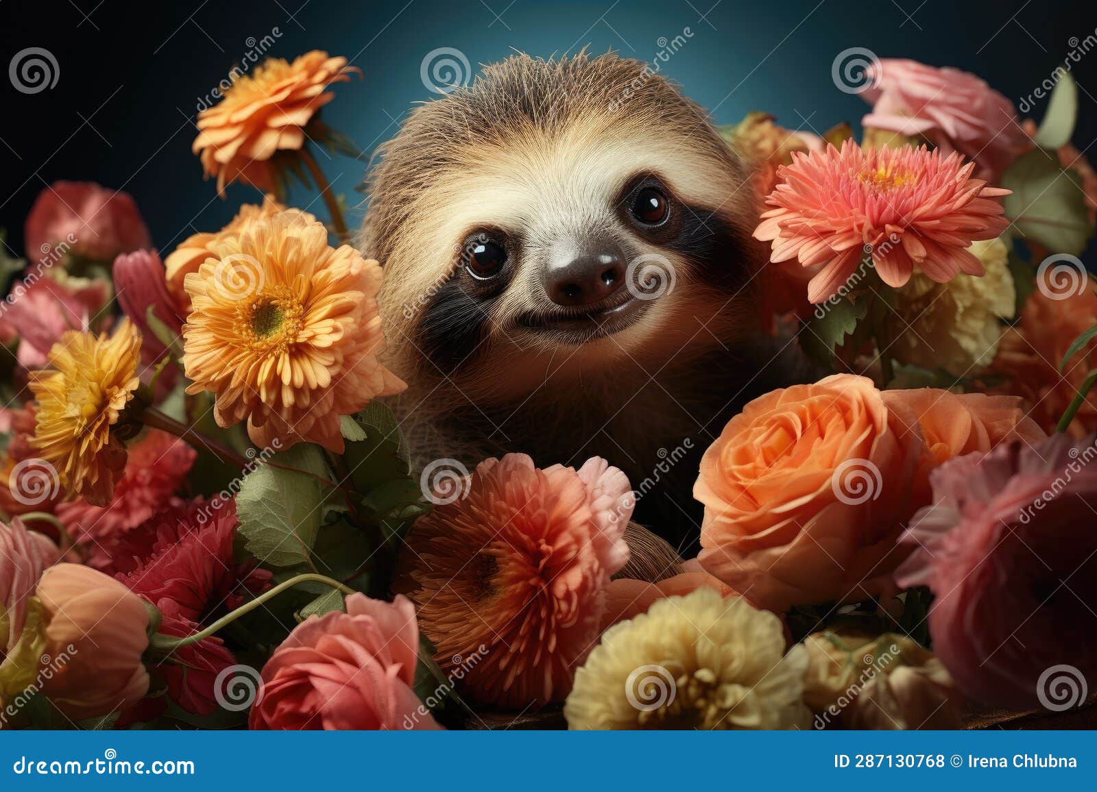 Image of Sloth with Colorful Tropical Flowers Stock Illustration ...