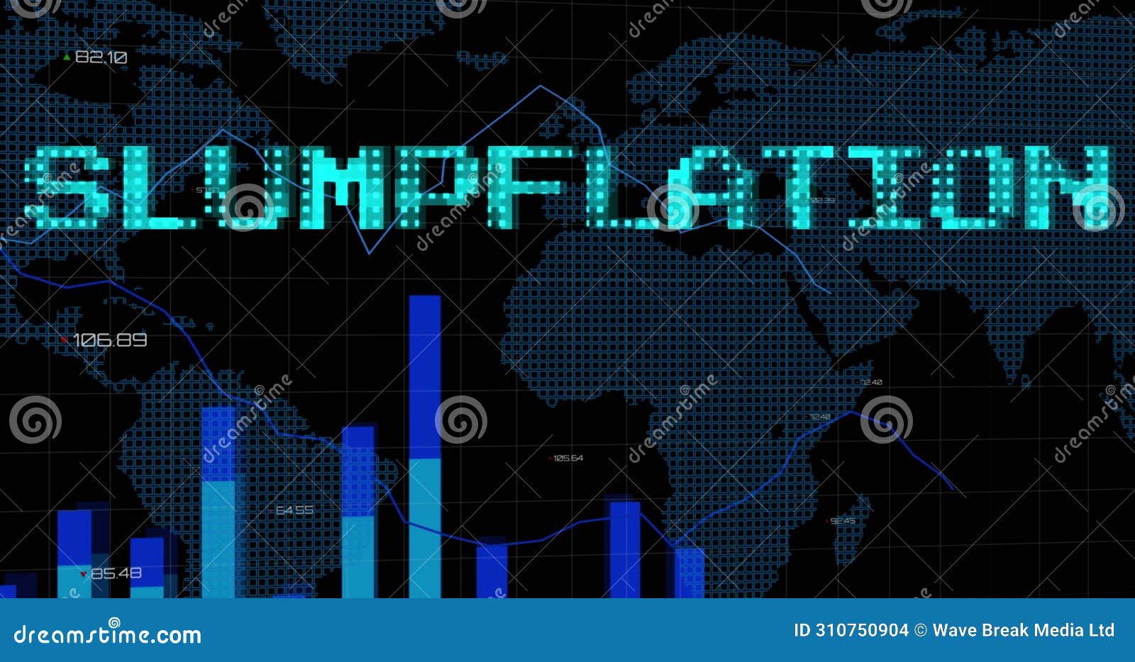 Image of Slumpflation Text in Blue with Graph Over World Map and ...