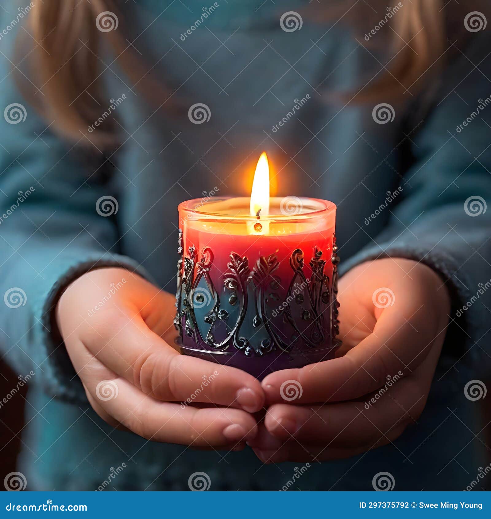 Image of the Small Candle Burning Held in Hands. Stock Illustration ...