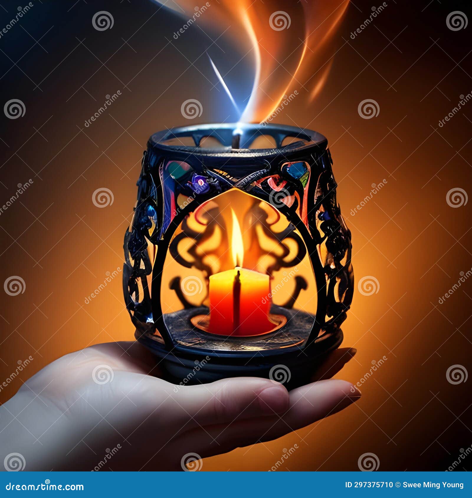 Image of the Small Candle Burning Held in Hands. Stock Illustration ...