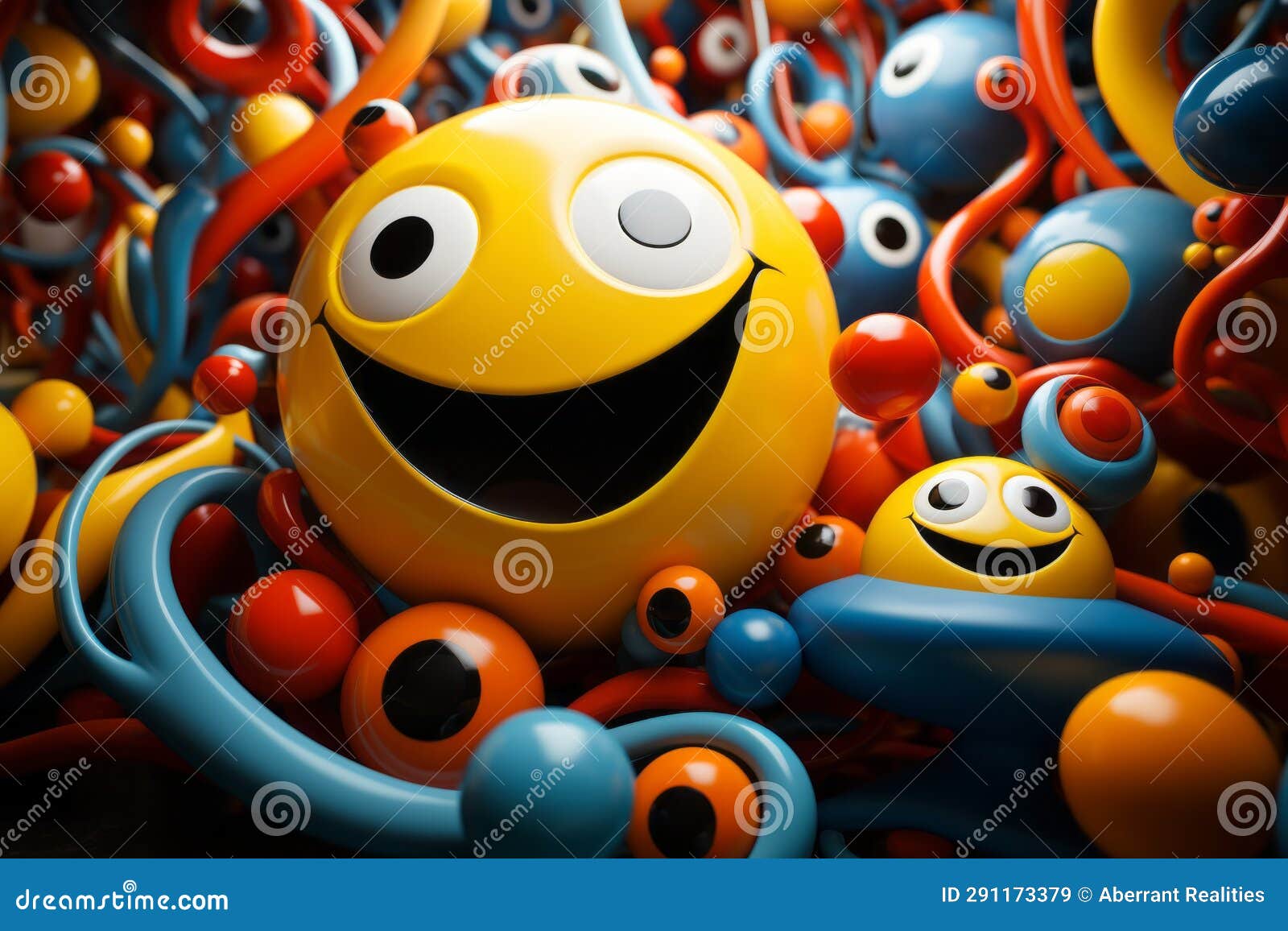 An Image of a Smiley Face Surrounded by Many Colorful Objects Stock ...