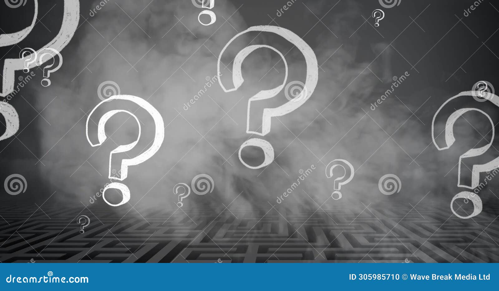 Image of Smoke and White Question Marks Floating Over Grey Maze Stock ...