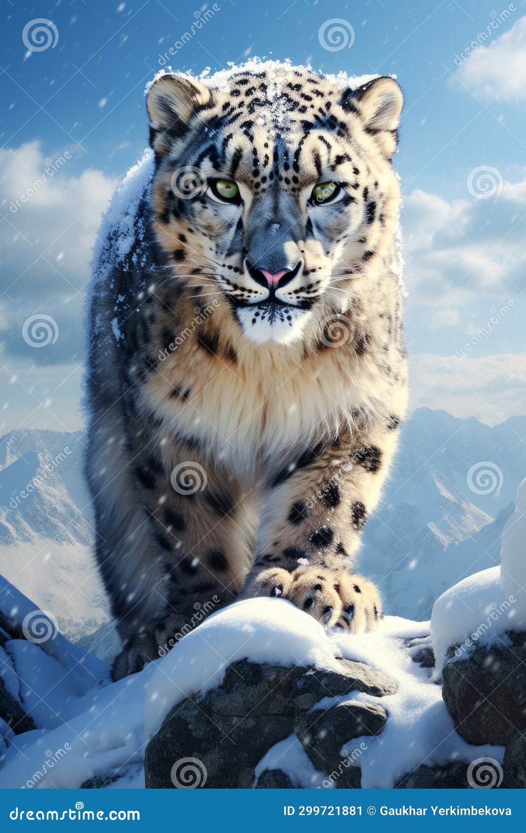 Image of Snow Leopard Running in the Mountains Wood Stock Image - Image ...