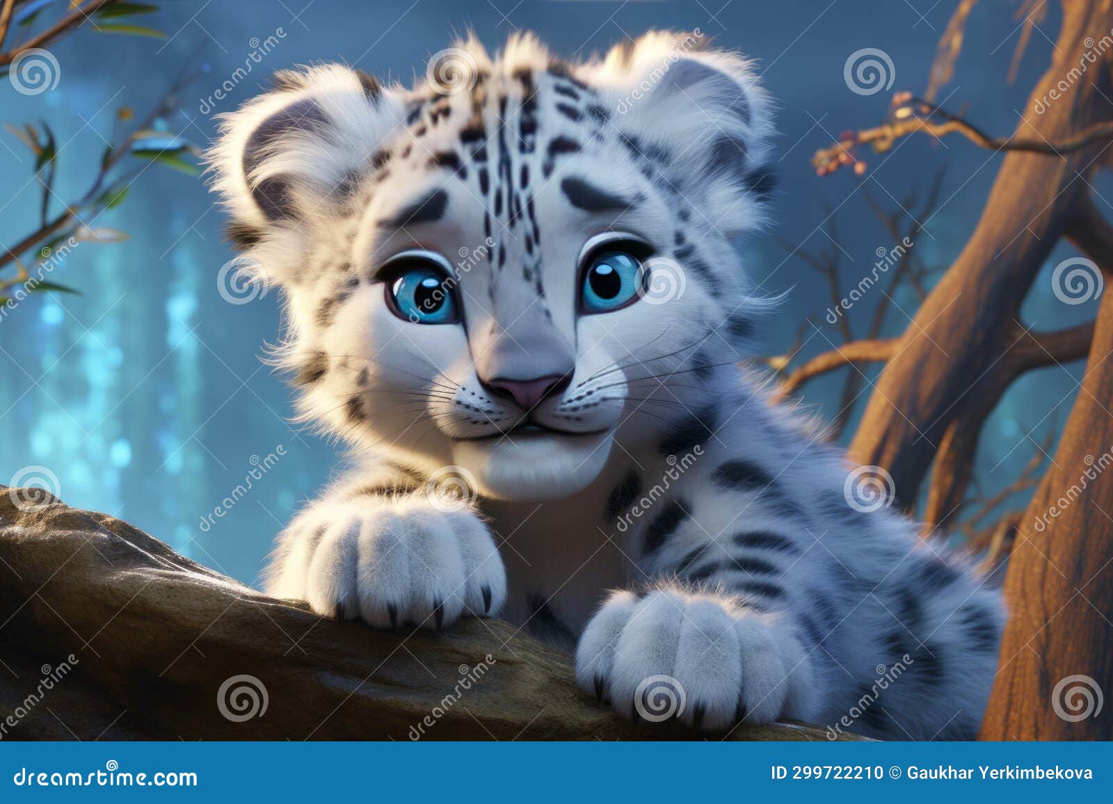 Image of Snow Leopard Running in the Mountains Wood Stock Illustration ...