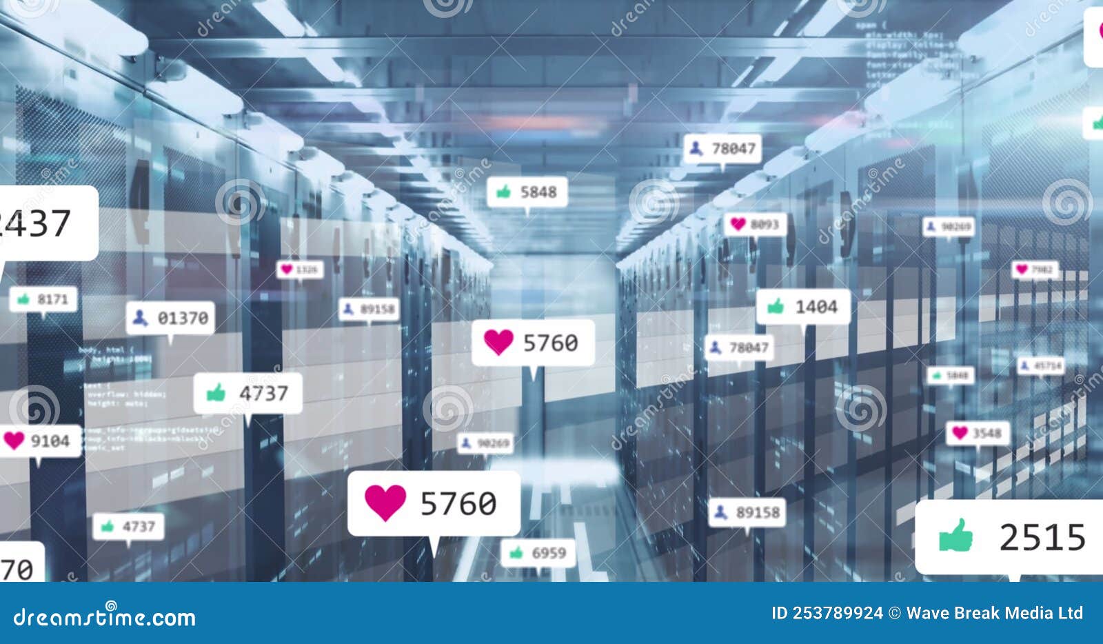 Image of Social Media Icons and Numbers and Data Processing Over ...