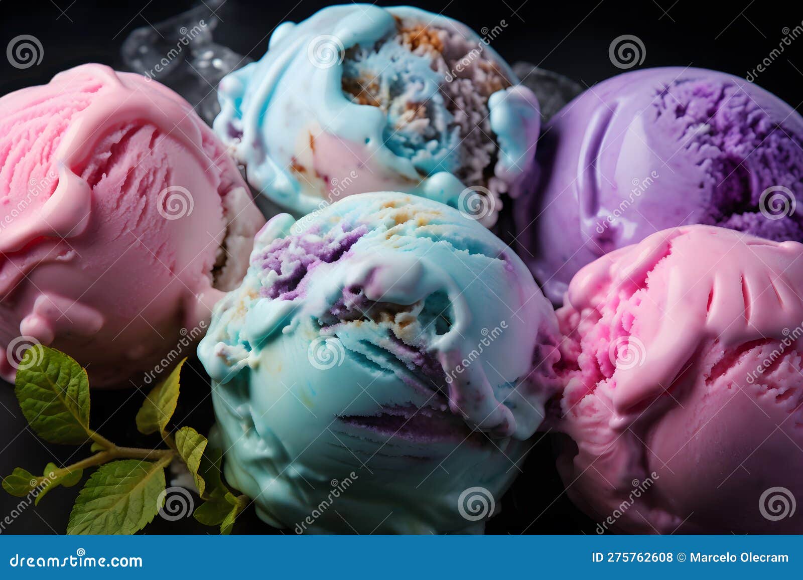 Image of Some Scoops of Pastel-colored Ice Cream. Different Flavors ...