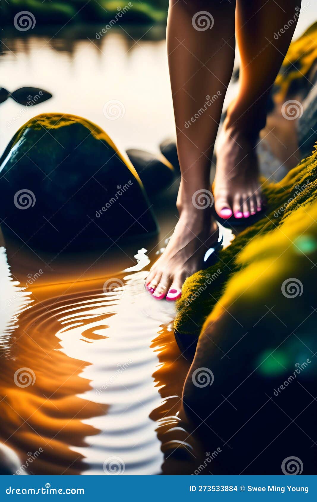 Image of Someone Bare Feet Soaking and Walking in a Flowing River ...