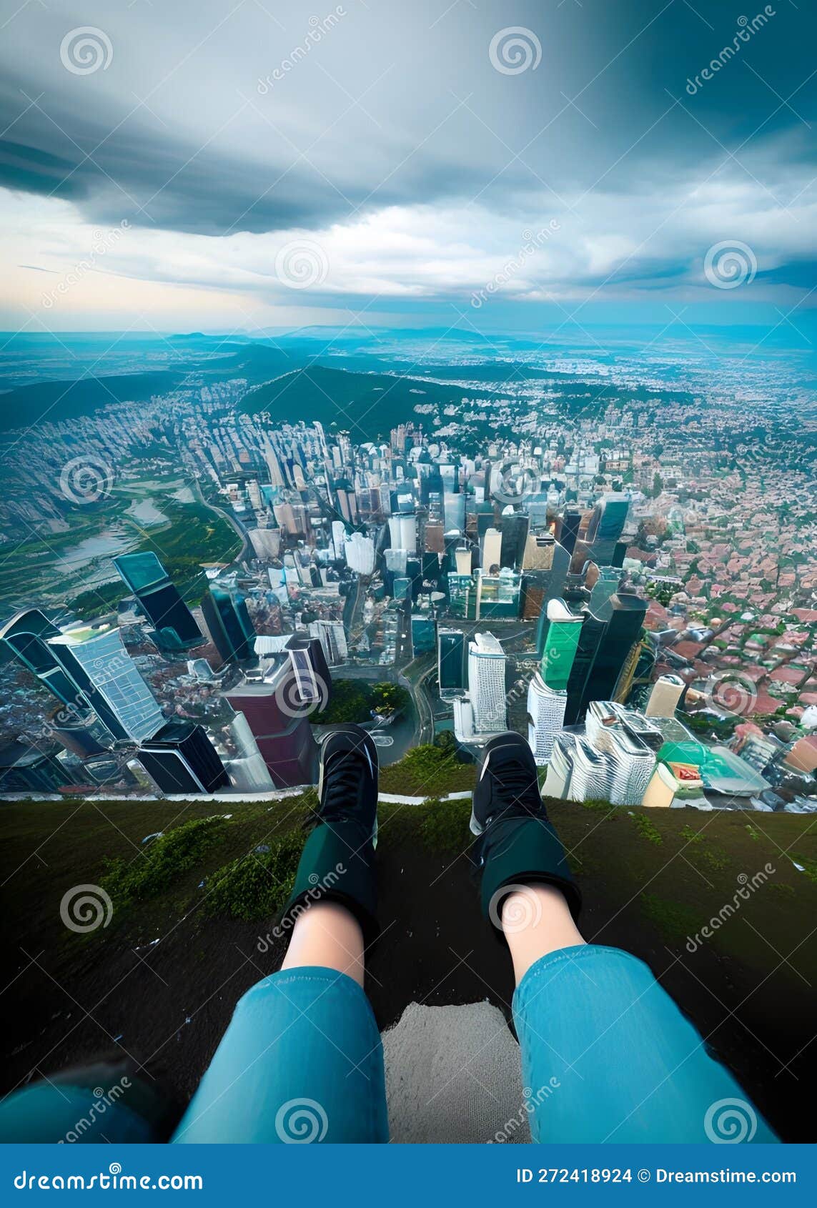 Image of Someone Sitting on High Area with Bird S Eye View Looking Down ...