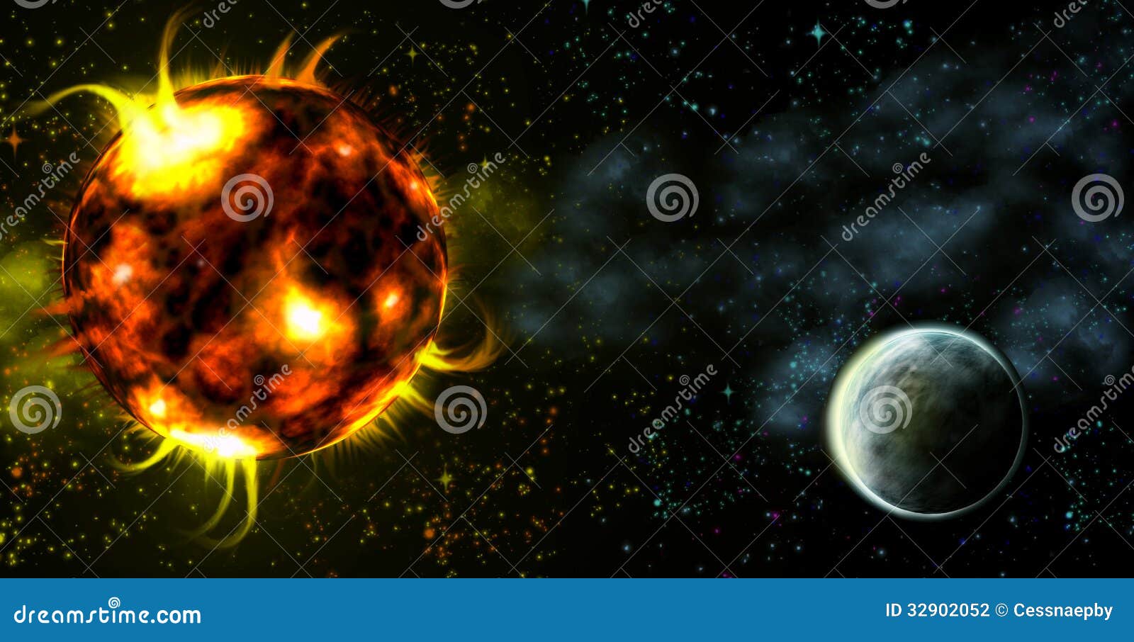 An Image of a Space with Planet and Hot Star Stock Illustration ...