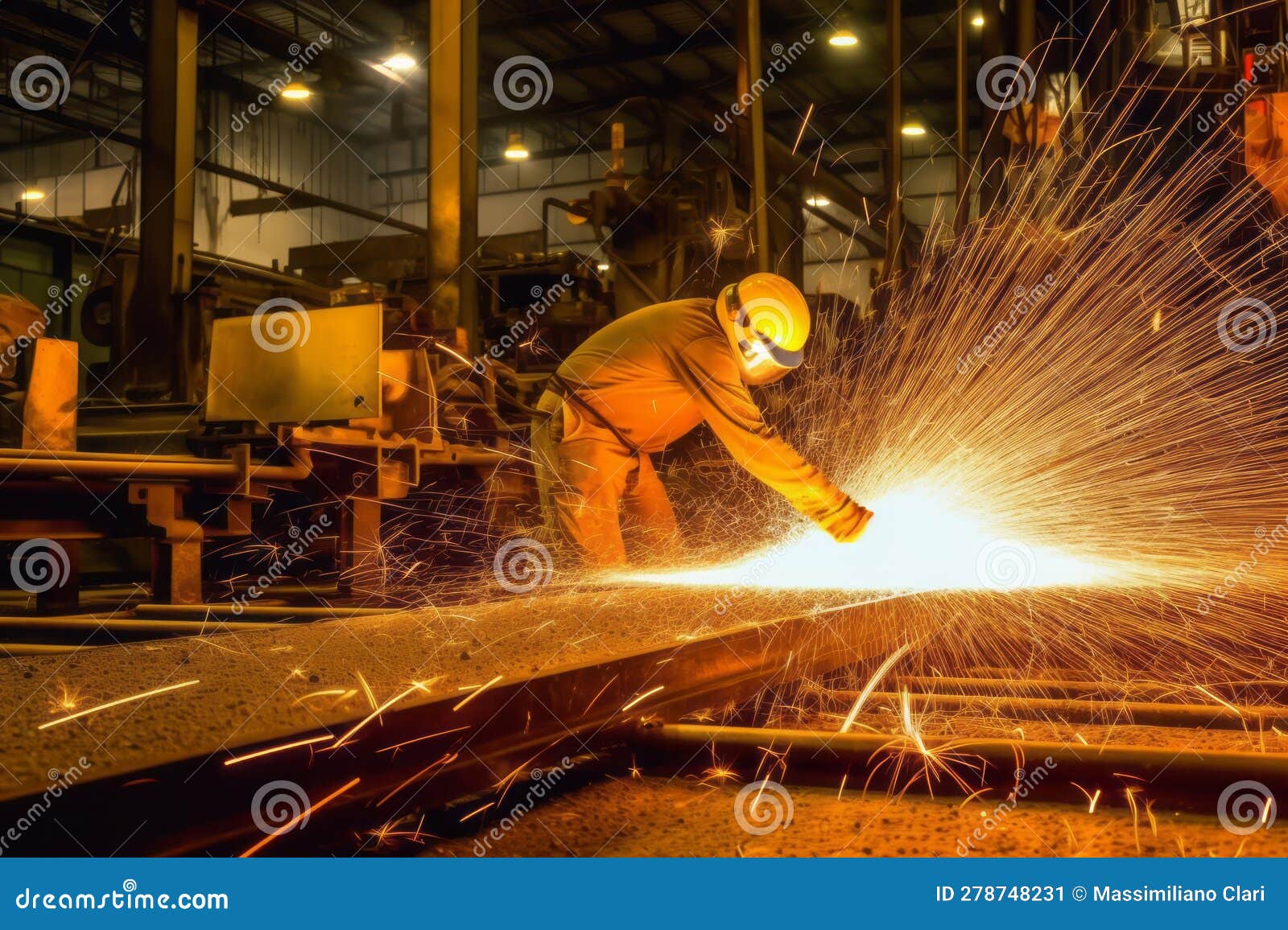 Image of Sparks Flying during the Steel Fabrication Process, Capturing ...