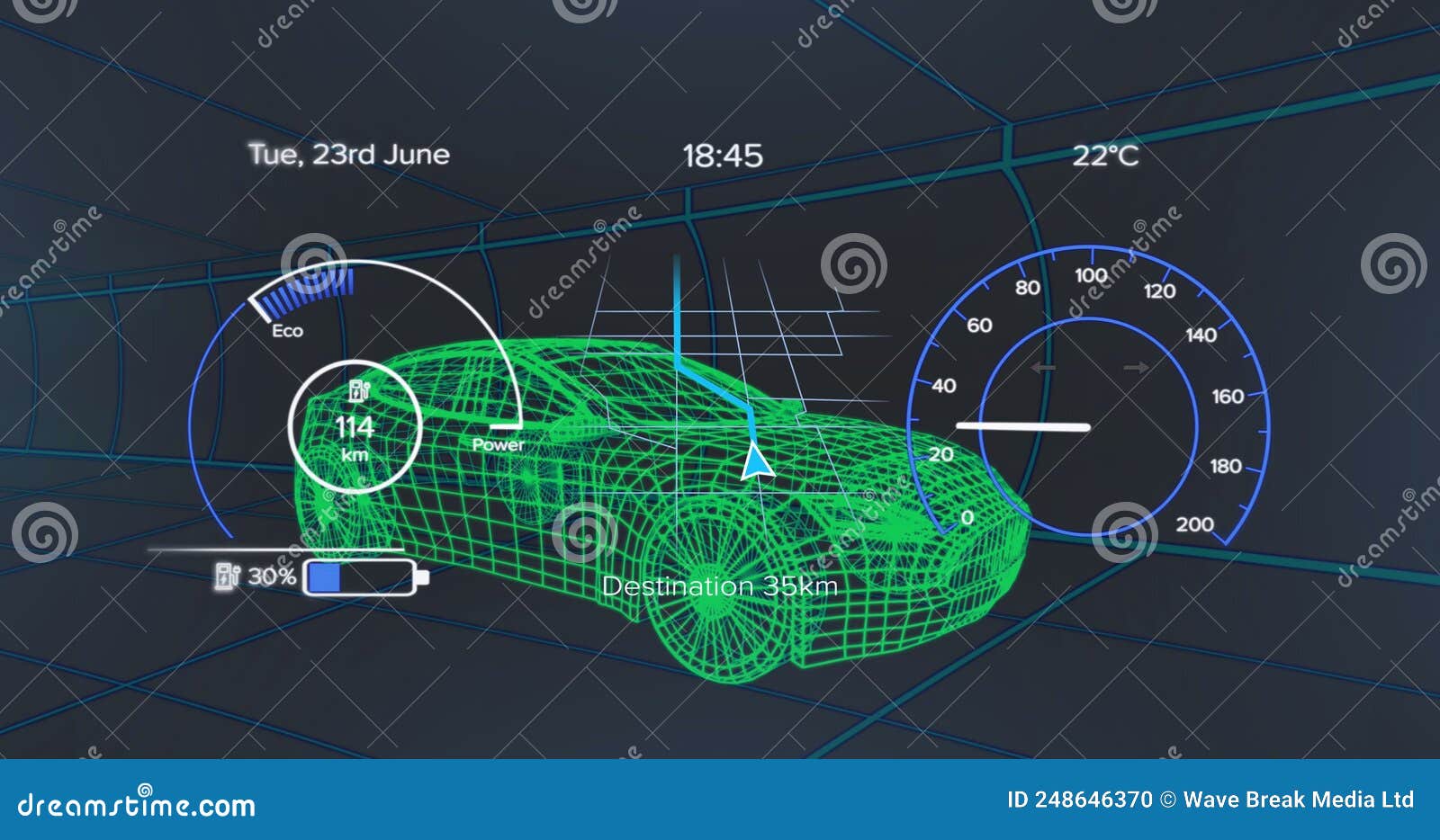 Image of Speedometer, Gps and Charge Status Data on Vehicle Interface ...