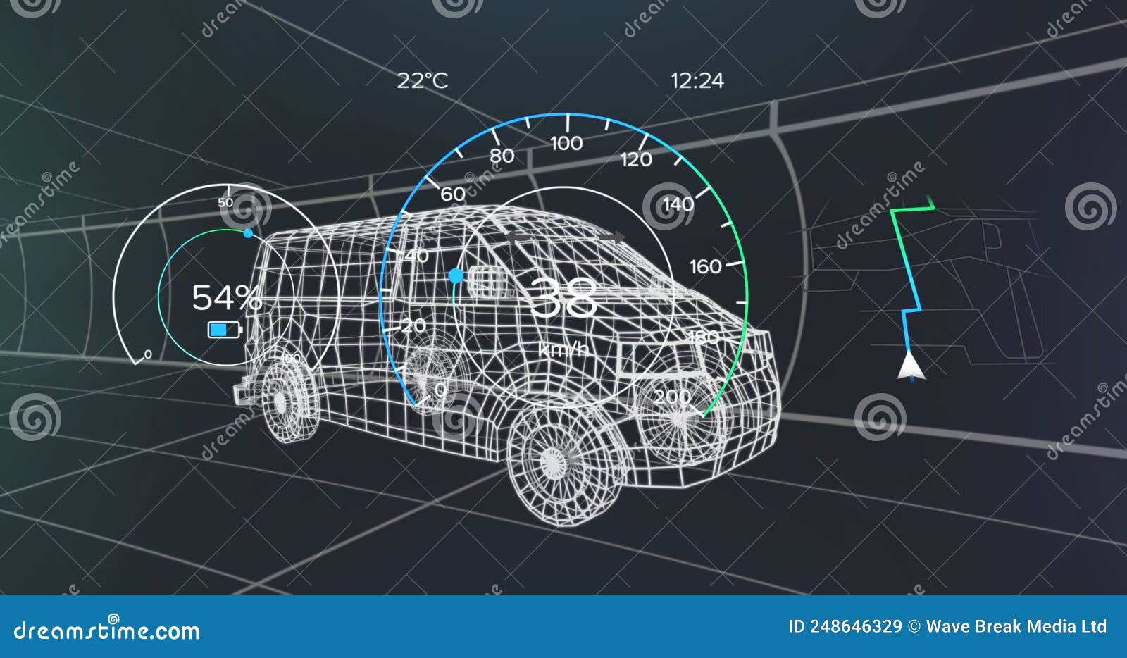 Image of Speedometer, Gps and Charge Status Data on Vehicle Interface ...