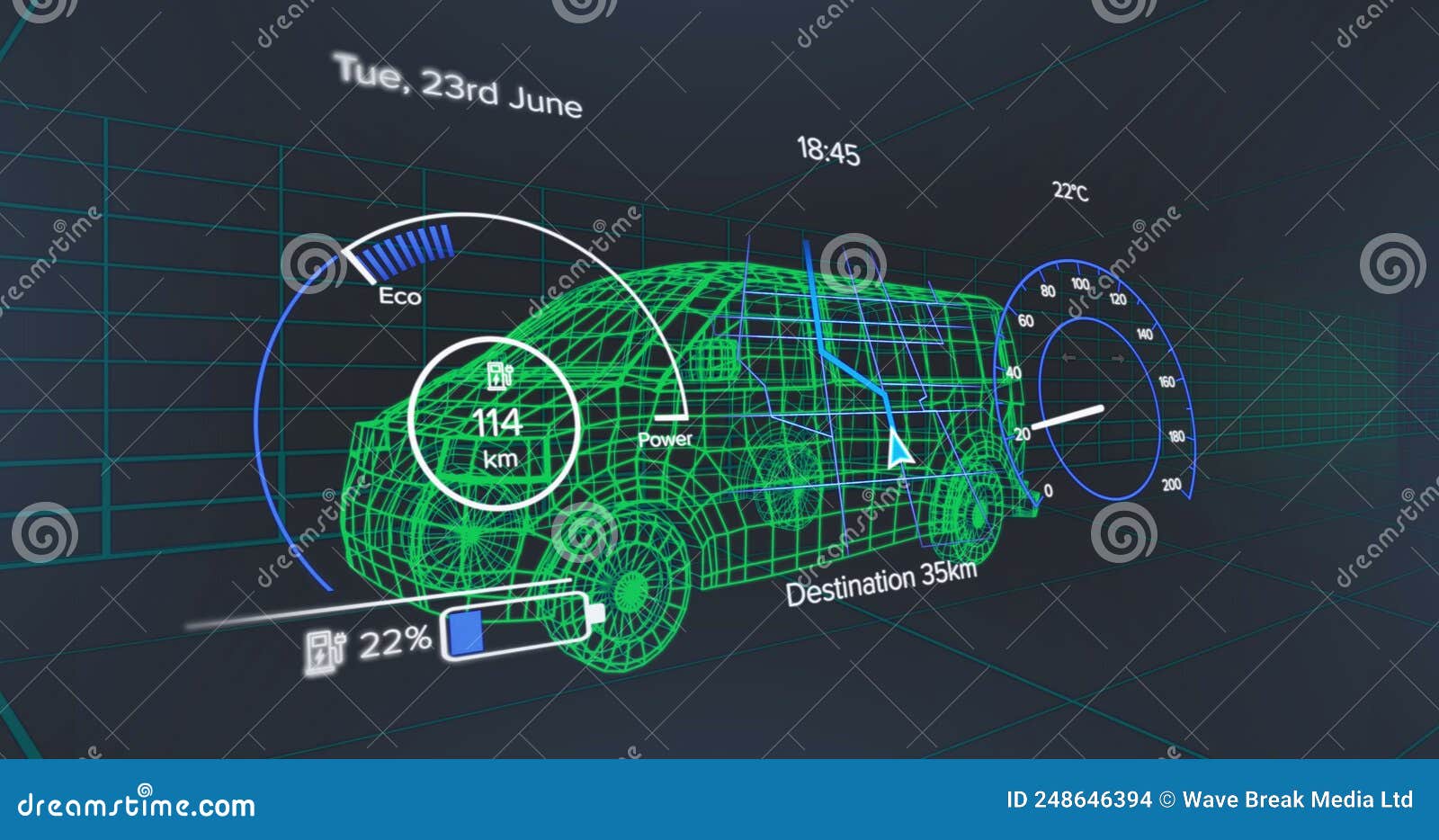 Image of Speedometer, Gps and Charge Status Data on Vehicle Interface ...