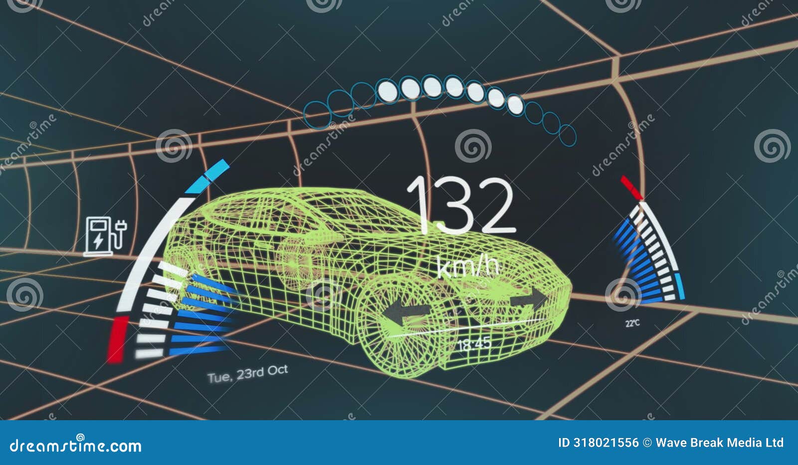 Image of Speedometer Interface Over 3d Car Model Moving in Seamless ...