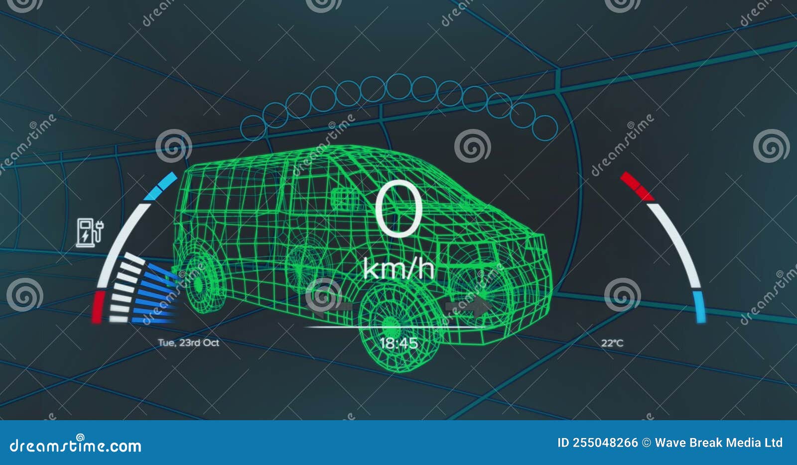 Image of Speedometer Over Van Project on Navy Background Stock ...