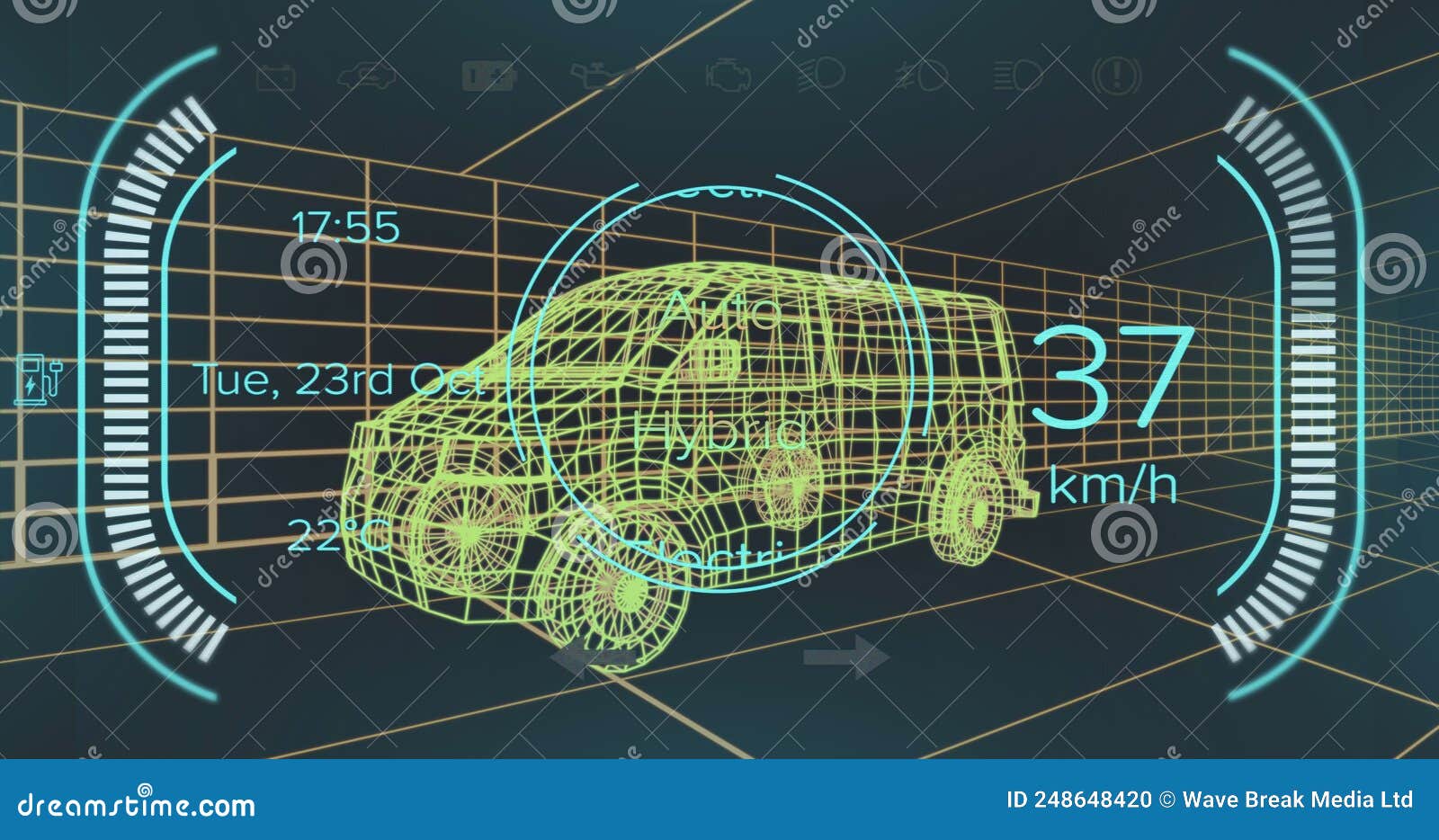 Image of Speedometer and Power Status Data on Hybrid Vehicle Interface ...