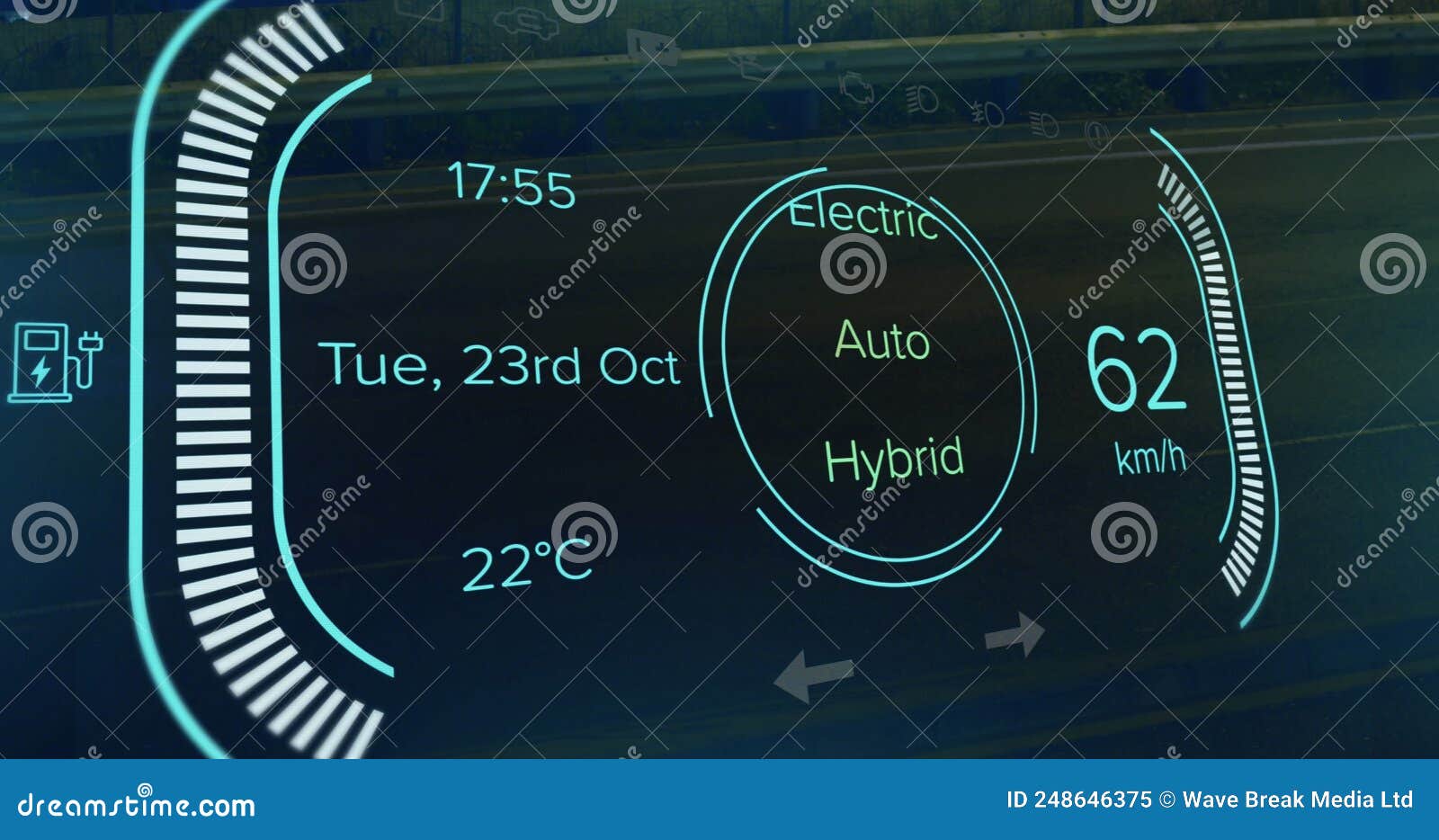 Image of Speedometer, Power Type, Charge and Status Data on Hybrid ...