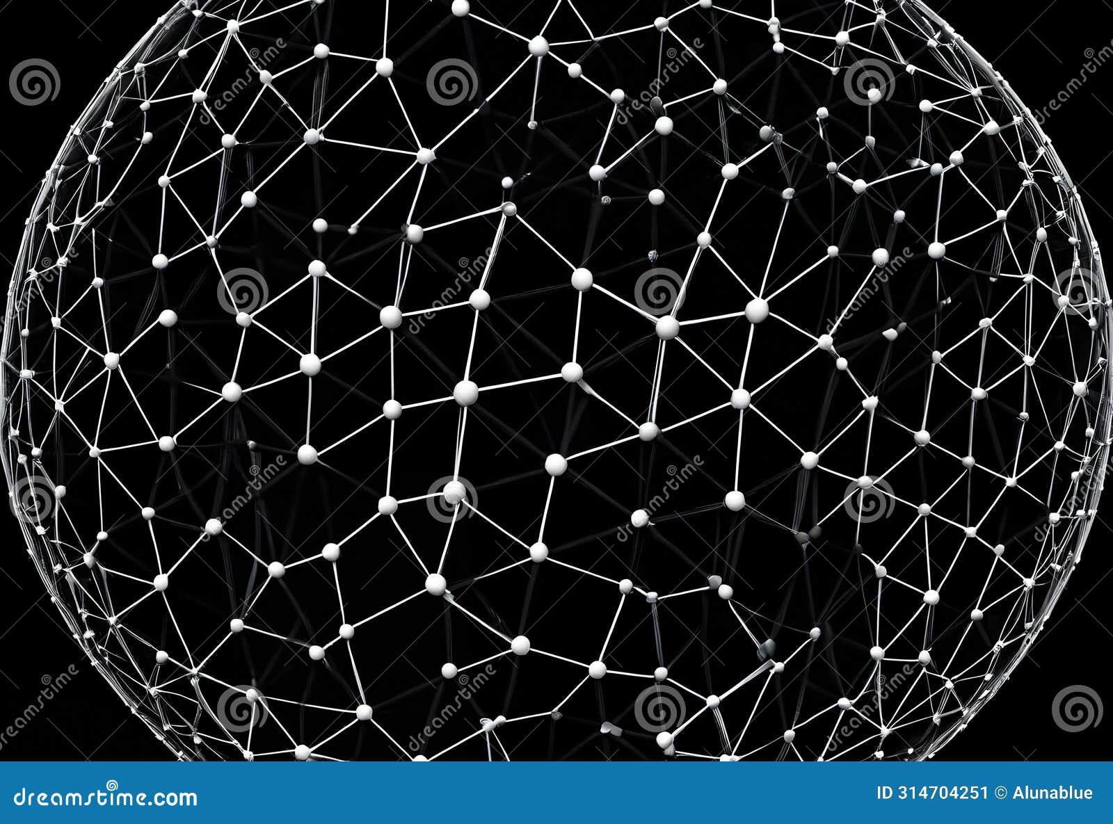 Spherical Geometric Mesh Network on Black Background in Wireframe Style ...
