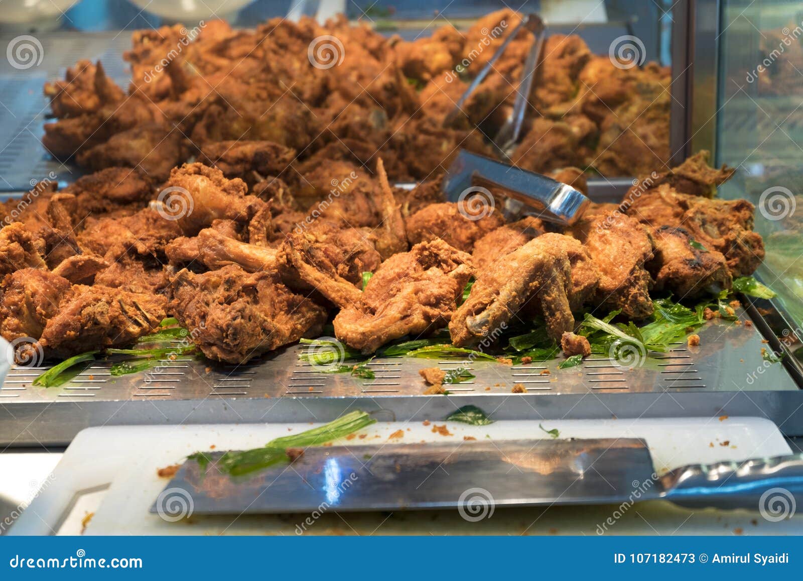 Spicy and Crispy Deep Fried Chicken Display in Restaurant Stock Image ...