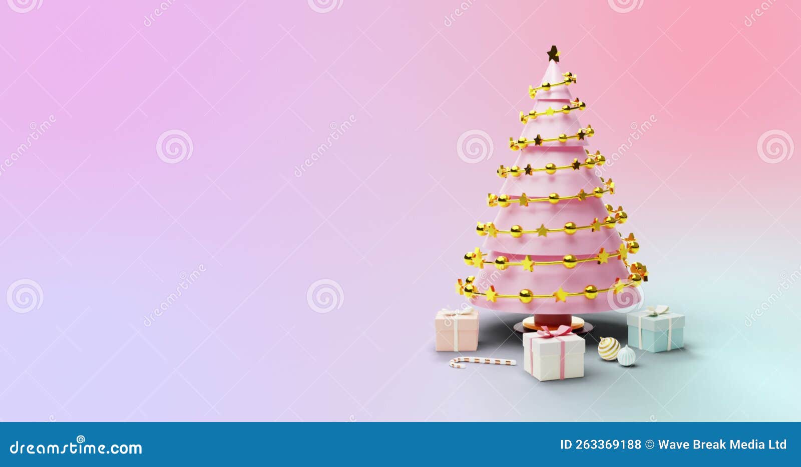 Image of Spinning Christmas Tree and Presents on Gradient Pink ...
