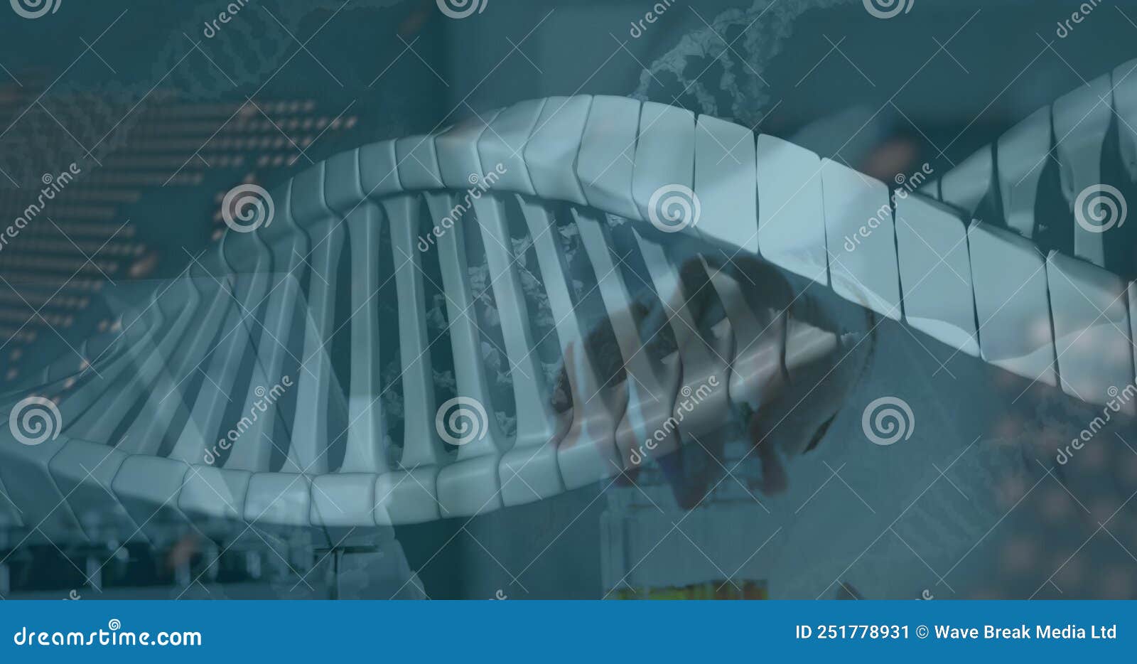 Image of Spinning Dna Strand an Data Processing Over Caucasian ...