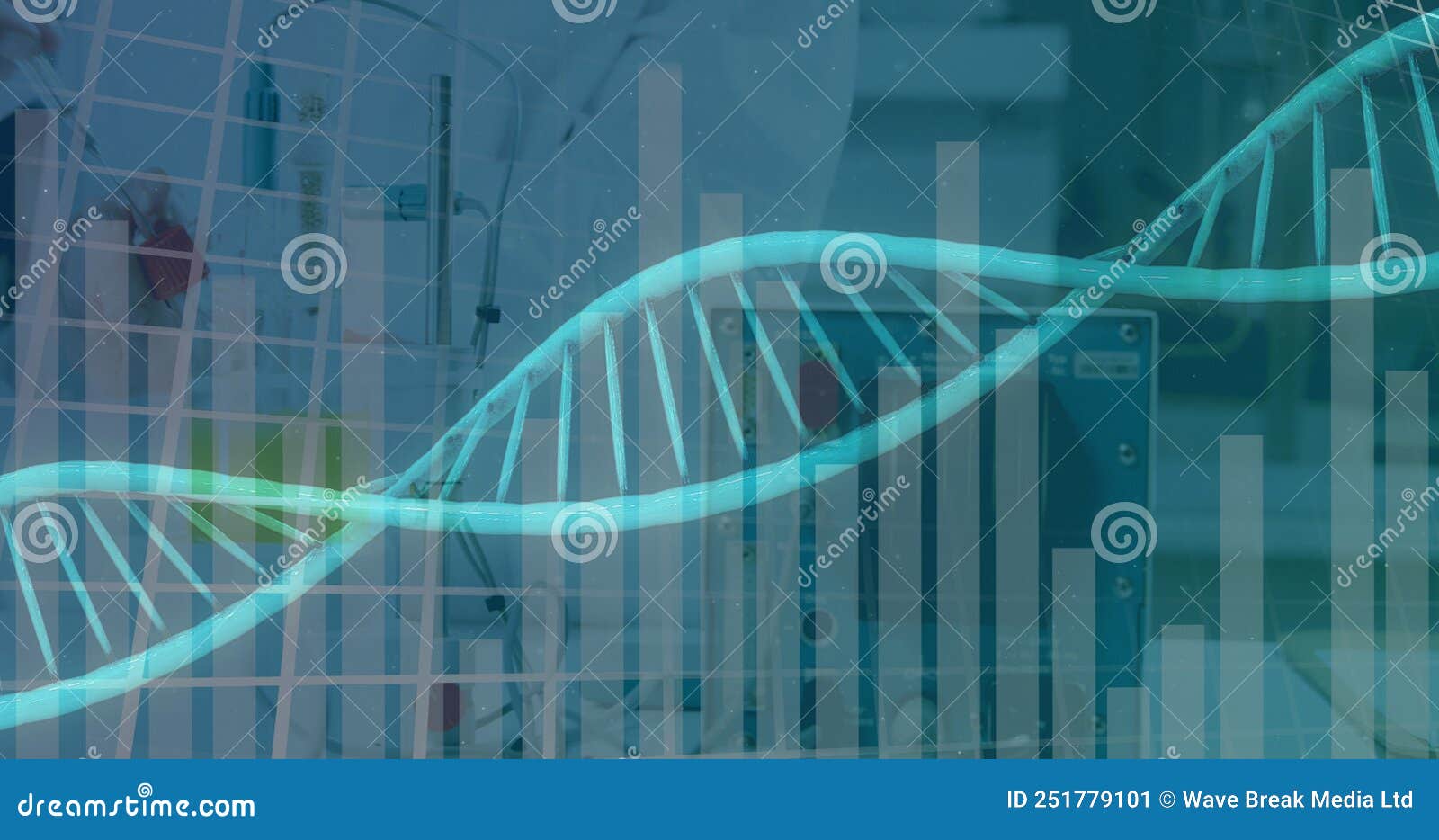 Image of Spinning Dna Strand an Data Processing Over Caucasian ...