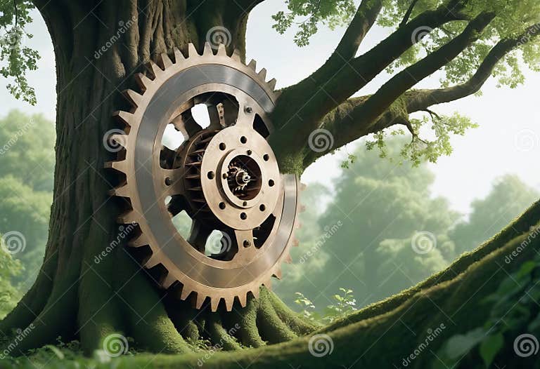 Image of Spinning Gears Leading To a Growing Tree Stock Illustration ...