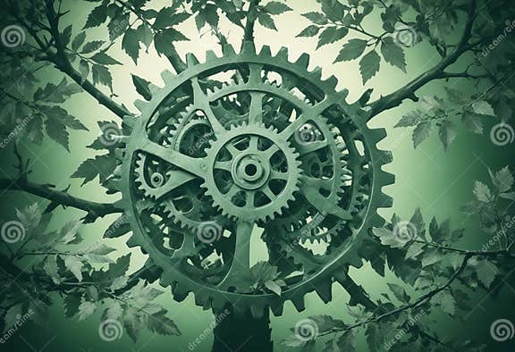 Image of Spinning Gears Leading To a Growing Tree Stock Illustration ...