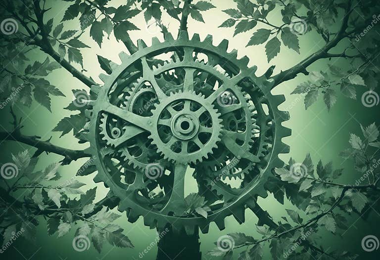 Image of Spinning Gears Leading To a Growing Tree Stock Illustration ...