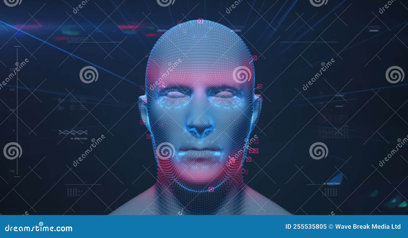 Image of Spinning Model of Human Head and Data Processing on Interface ...