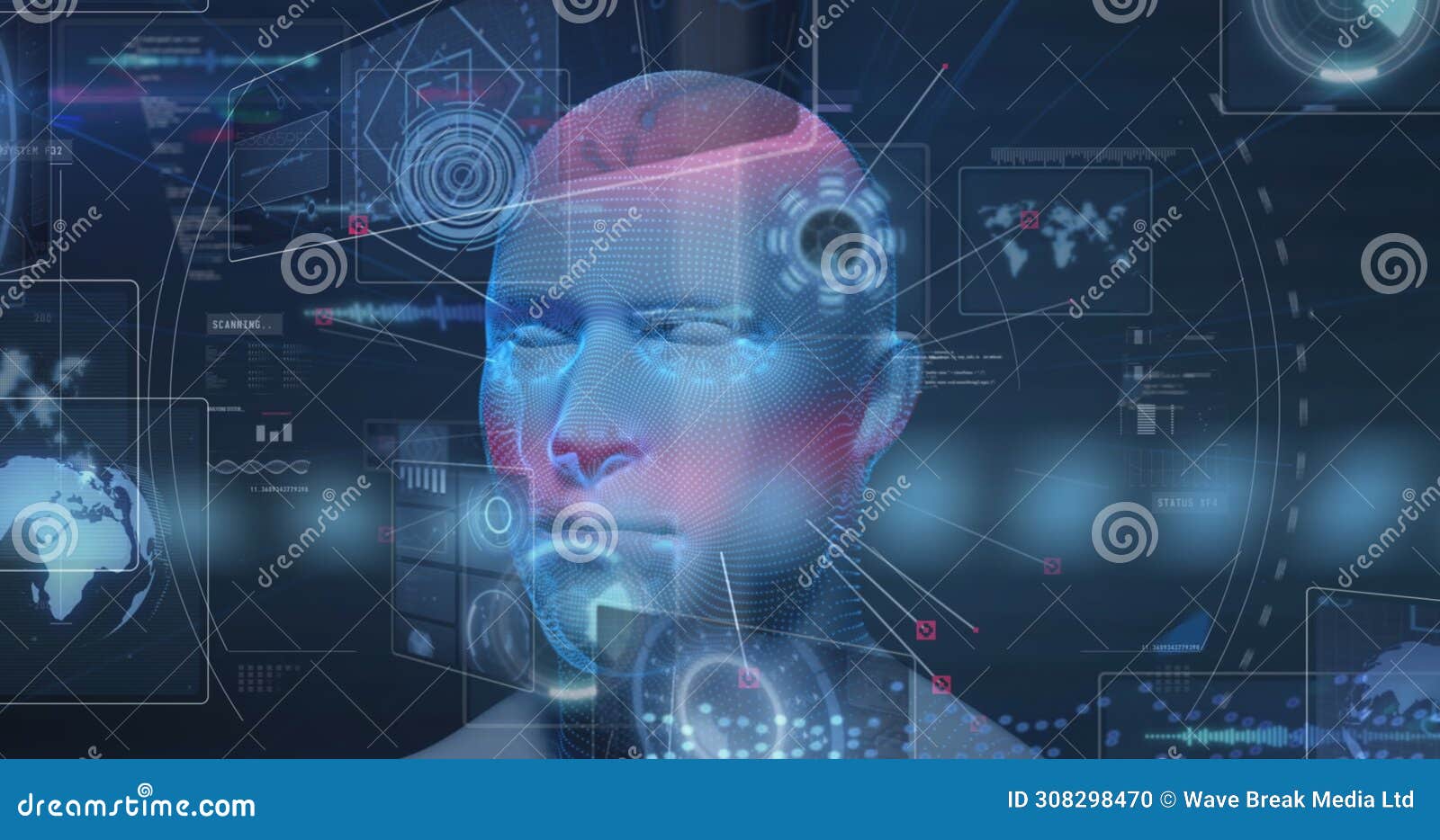 Image of Spinning Model of Human Head and Data Processing on Interface Stock Illustration ...