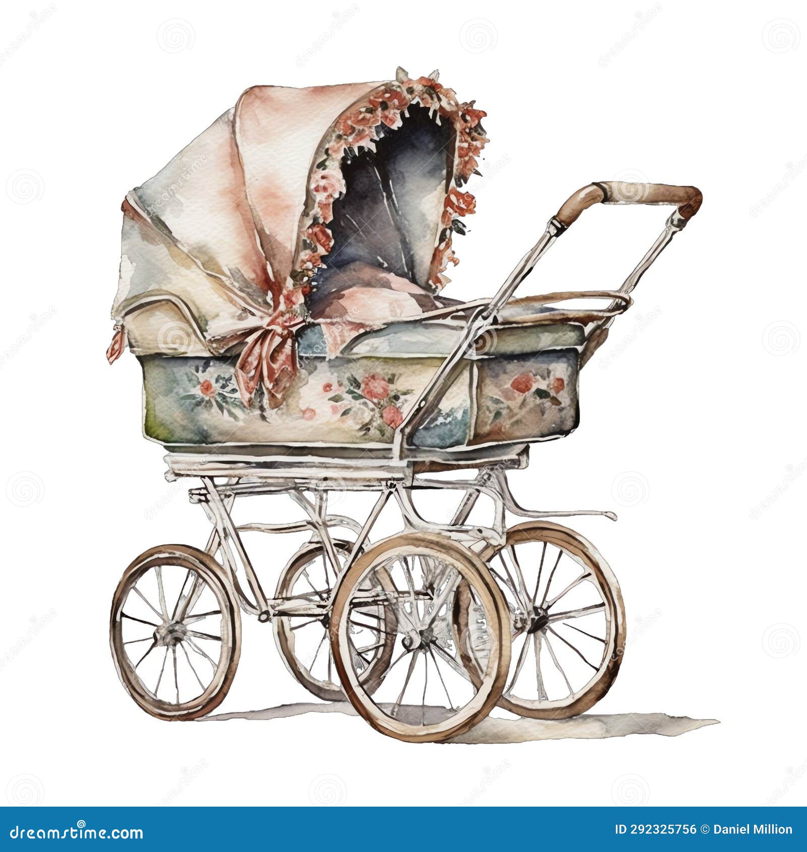 Spring Baby Stroller Watercolor Illustration, Spring Clipart Stock ...