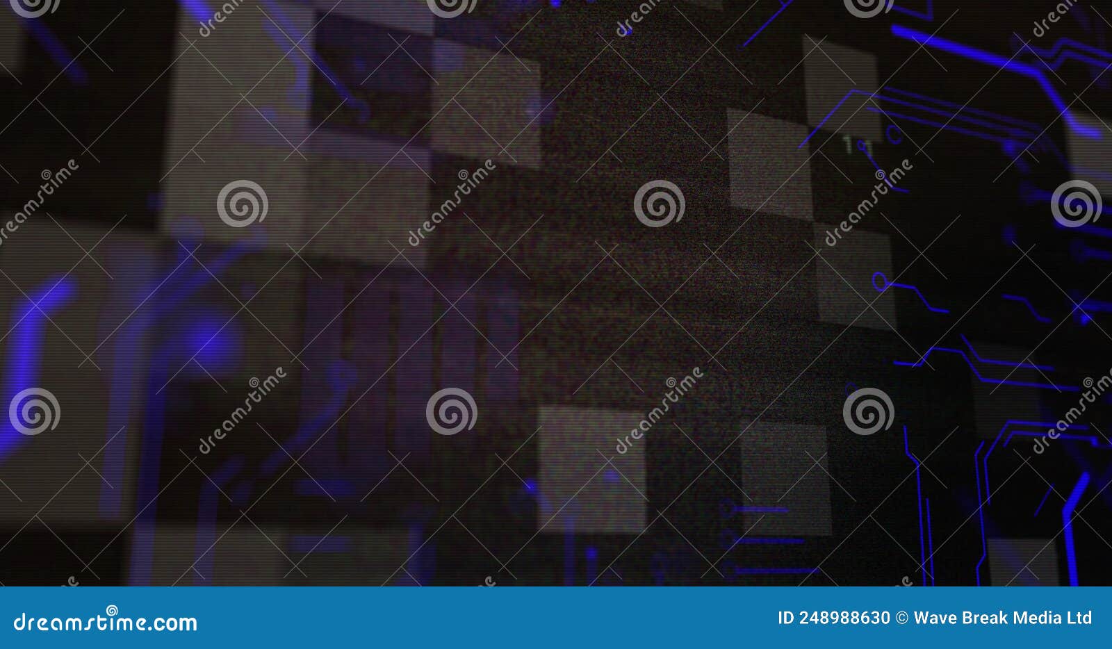 Image of Squares and Blue Integrated Circuit on Black Background Stock ...