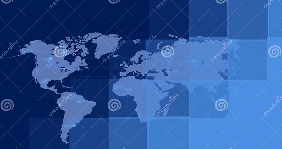 Image of Squares and World Map on Blue Background Stock Illustration ...