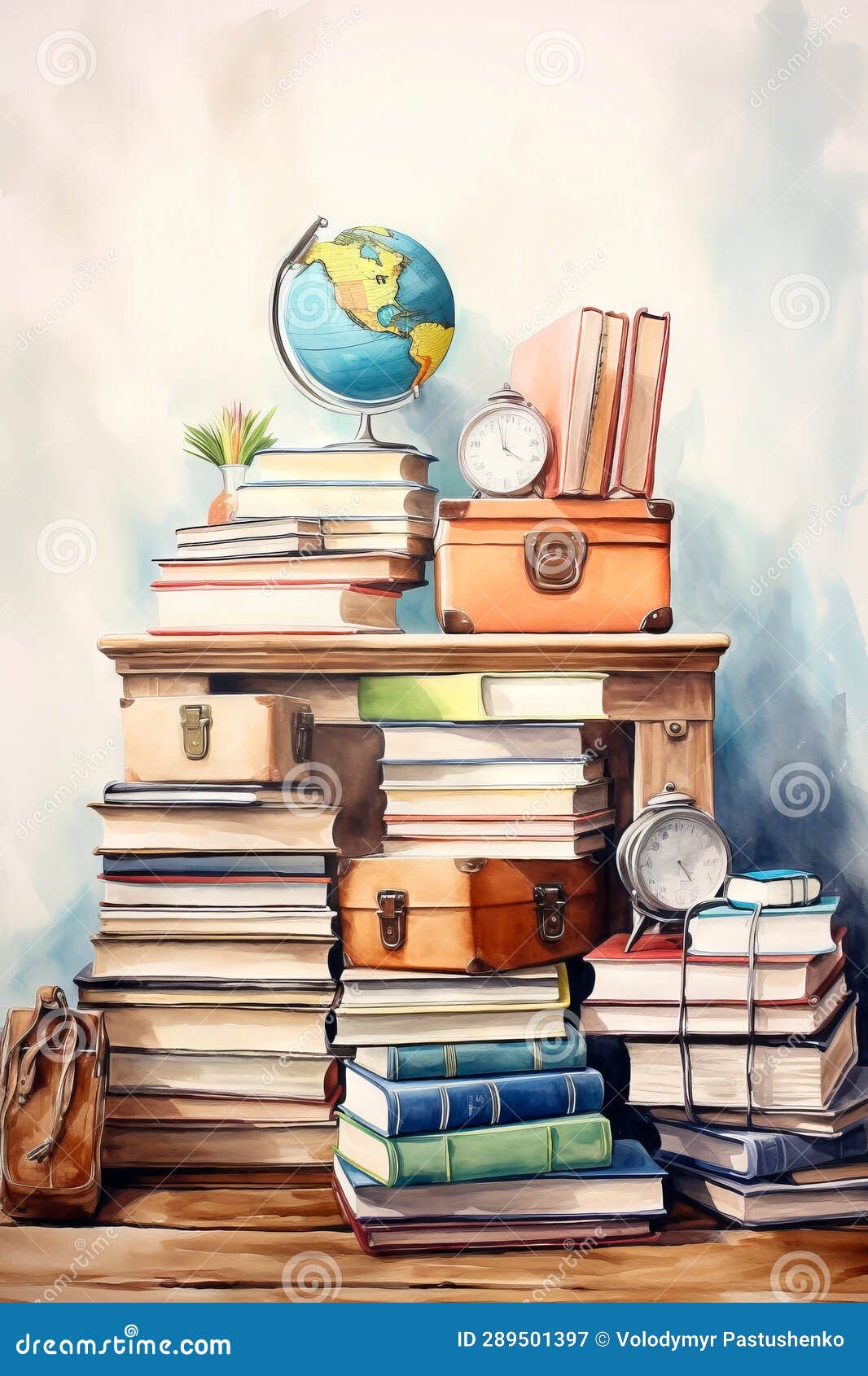 Image of Stack of Books with Clock on Top. Generative AI Stock Image ...