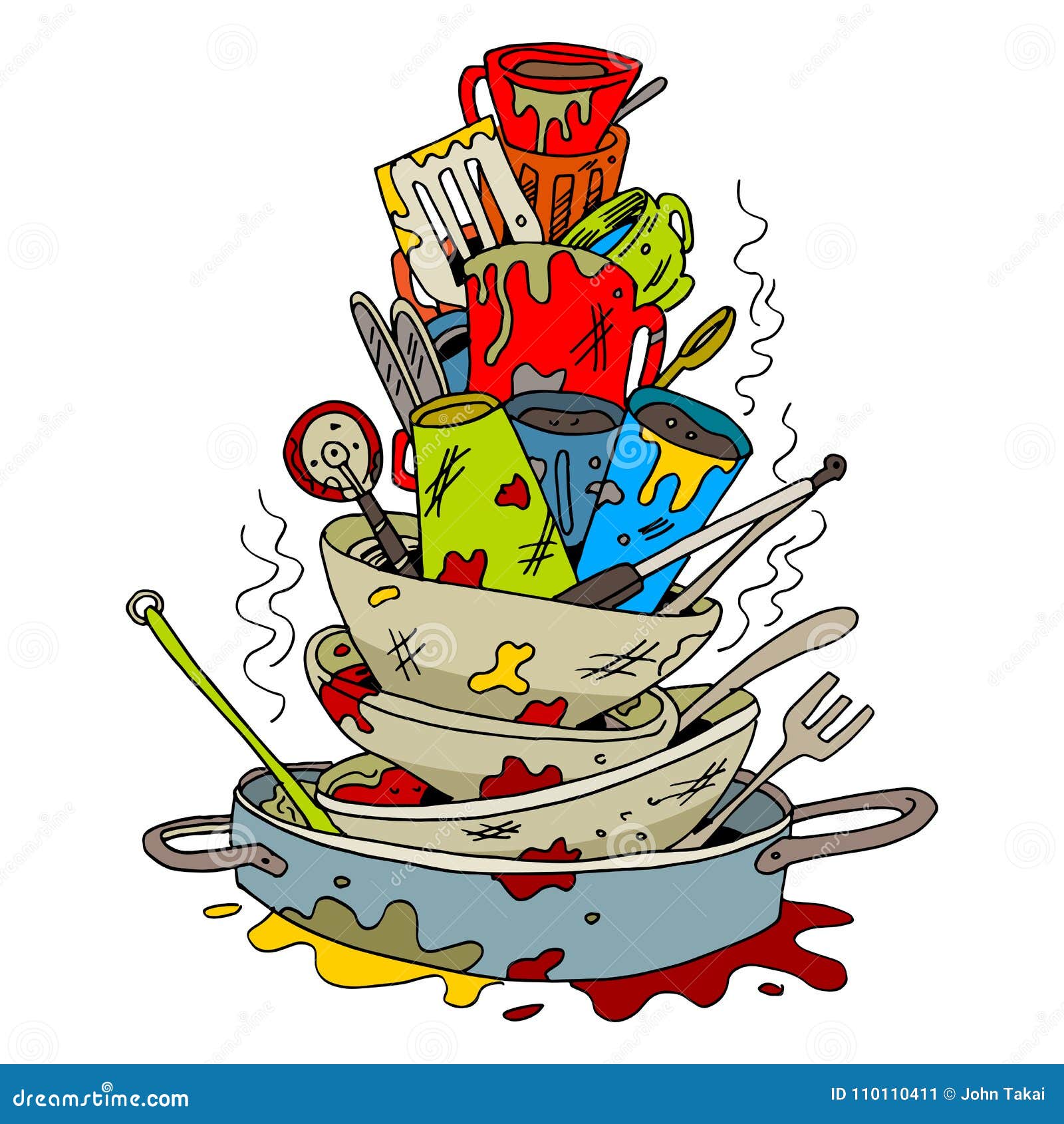 Stack of Dirty Dishes Cartoon Stock Vector - Illustration of bowls ...