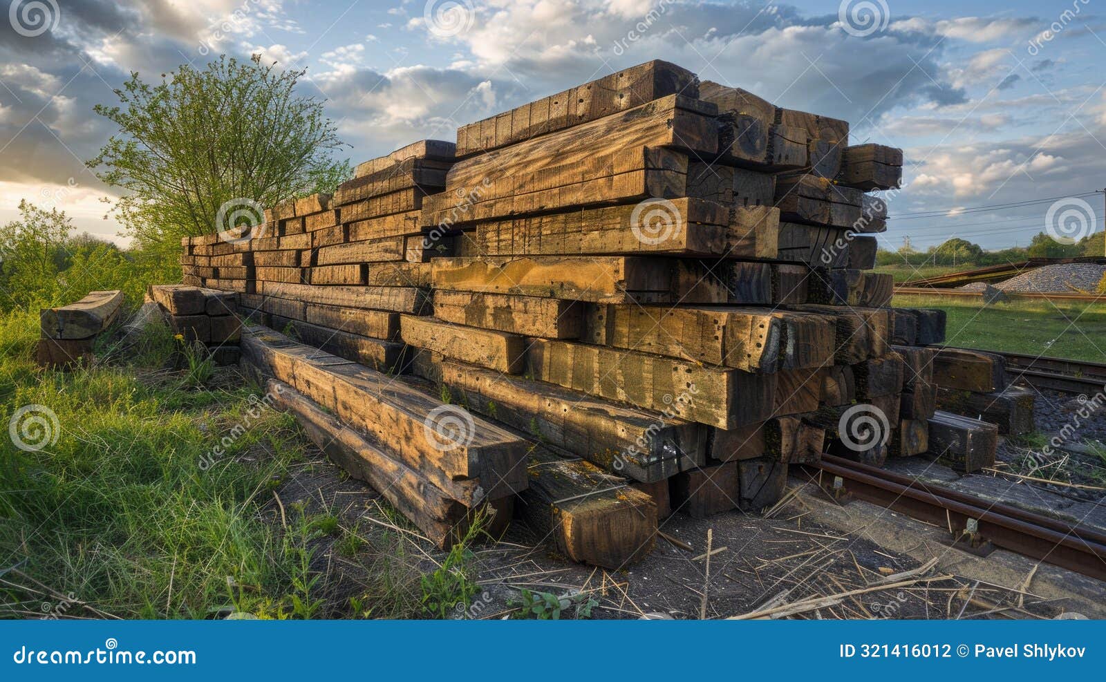 Image of Stacked Railway Sleepers Stock Photo - Image of product ...