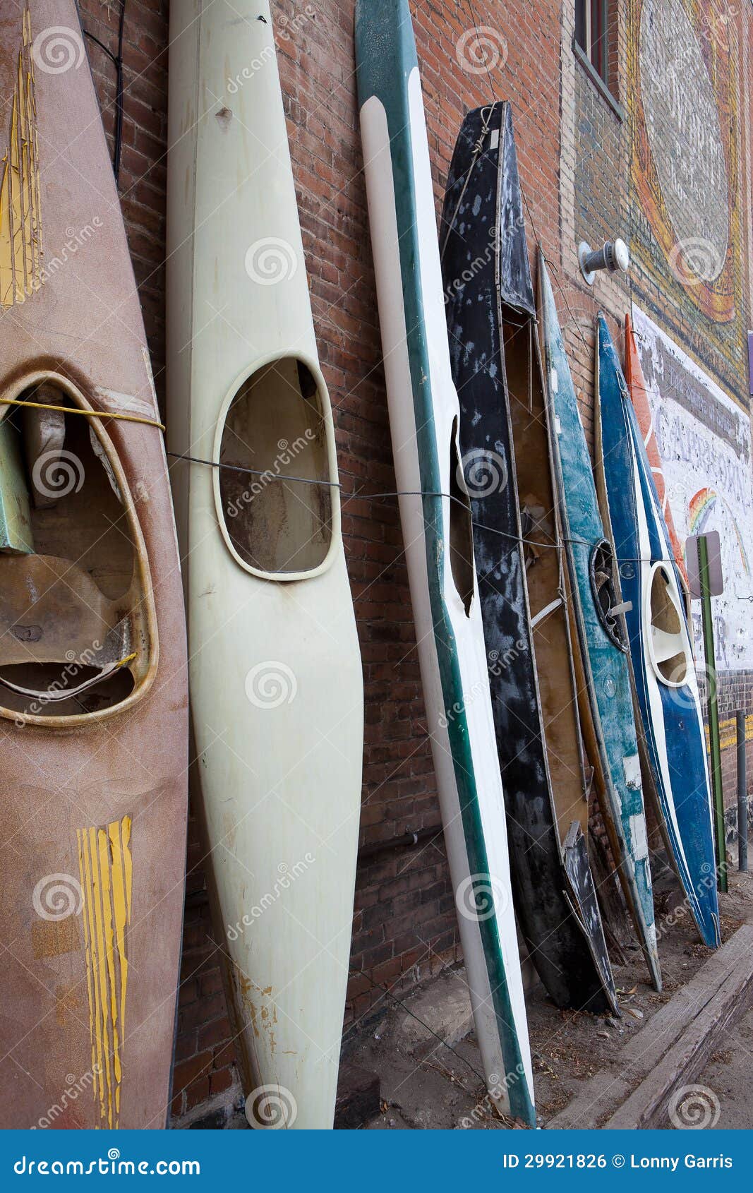 Profile Image of Stacked Weathered Worn Rustic Old Time Kayaks Stock ...