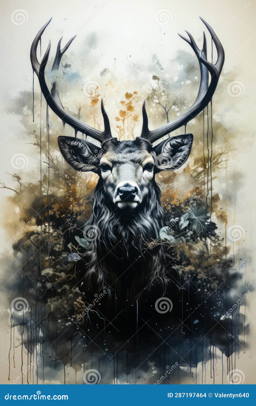 Image of Stag with Horns and Flowers in the Background. Generative AI ...