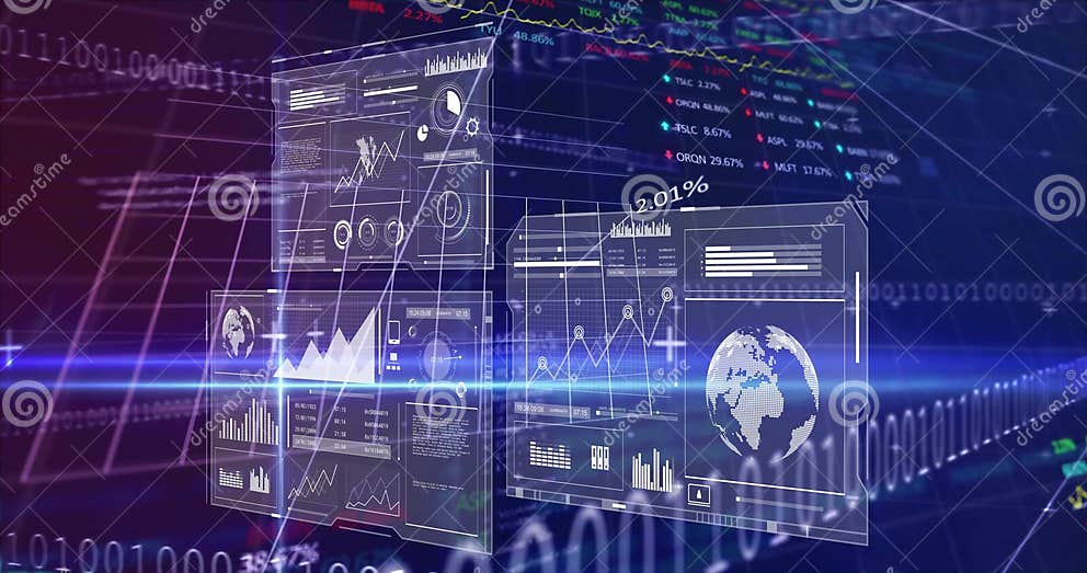 Image of Statistics, Binary Coding and Financial Data Processing Over Grid Stock Illustration ...