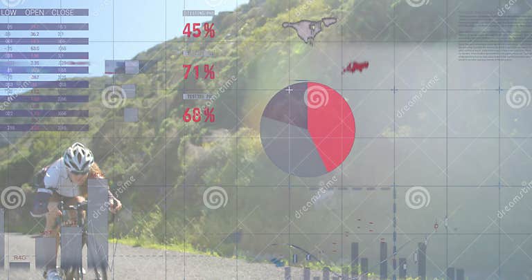Image of Statistics and Data Recording Over Woman Cycling in the ...