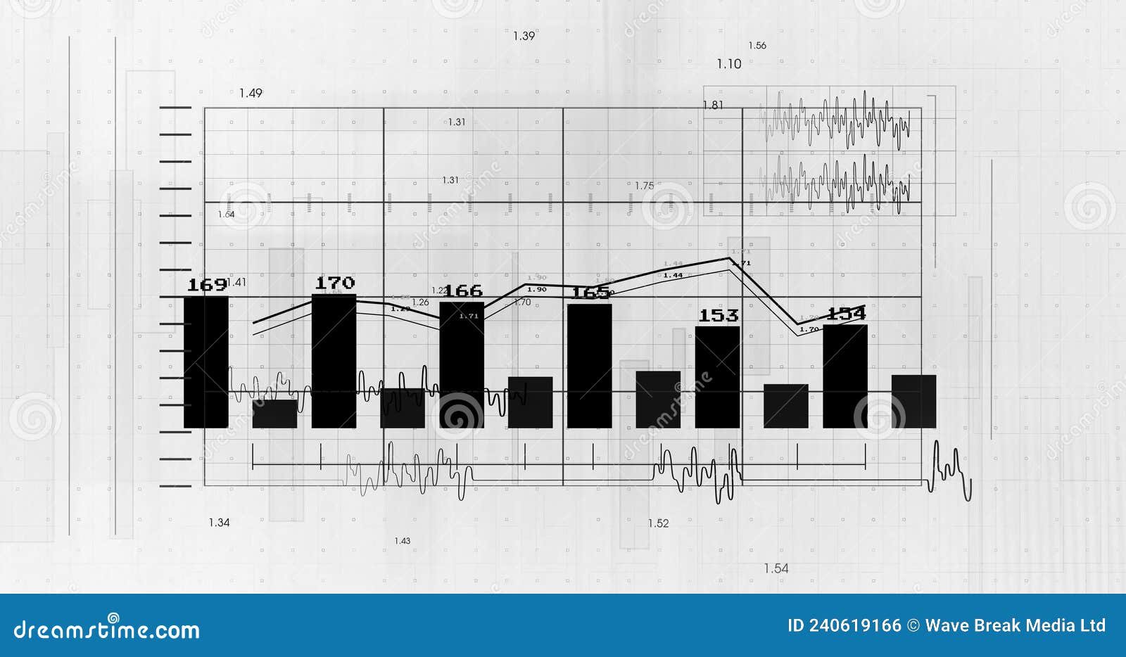 Image of Statistics and Financial Data Processing Over Grid on White ...