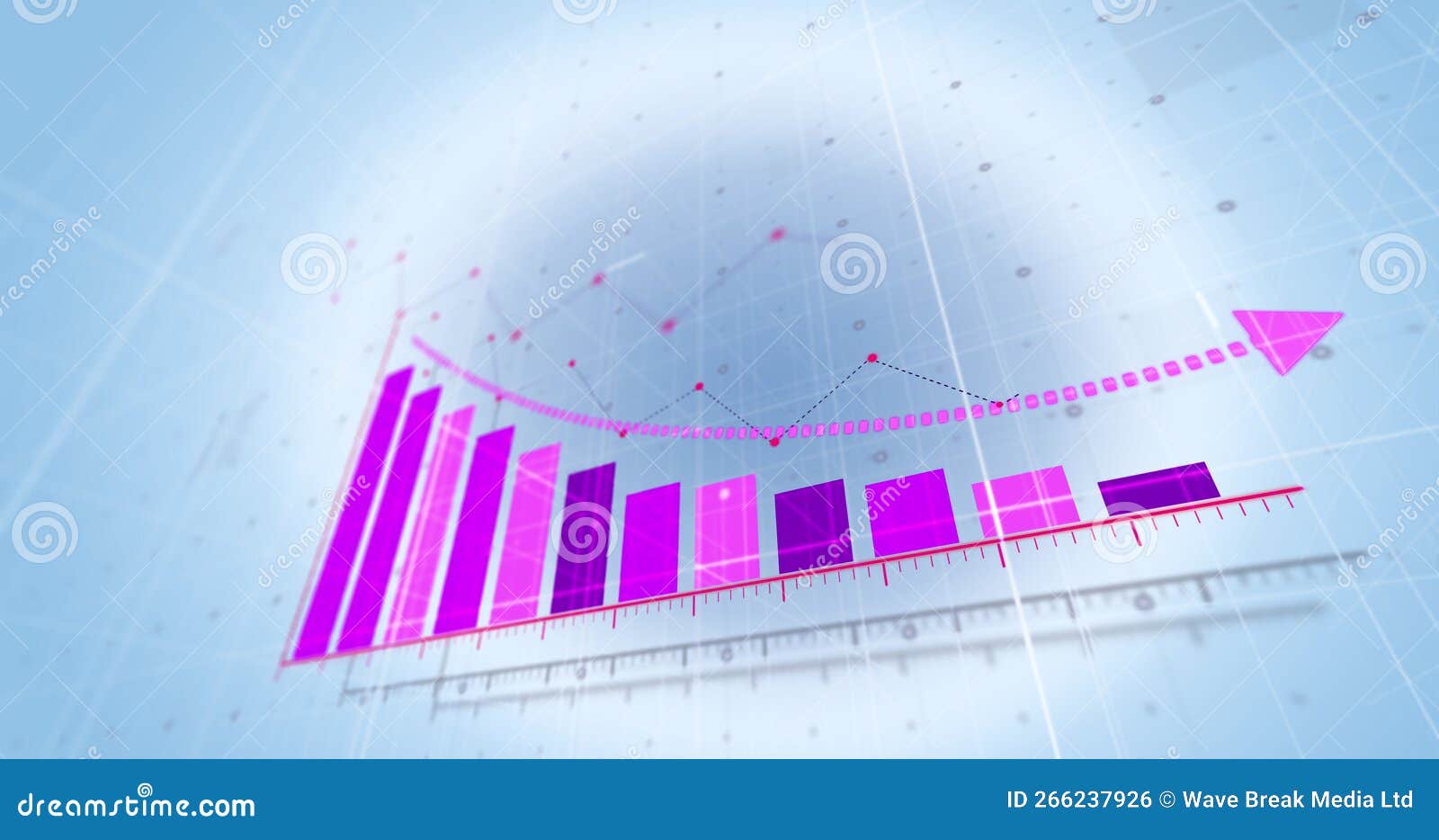 Image of Statistics and Pink Arrow Over Grid on Blue Background Stock ...