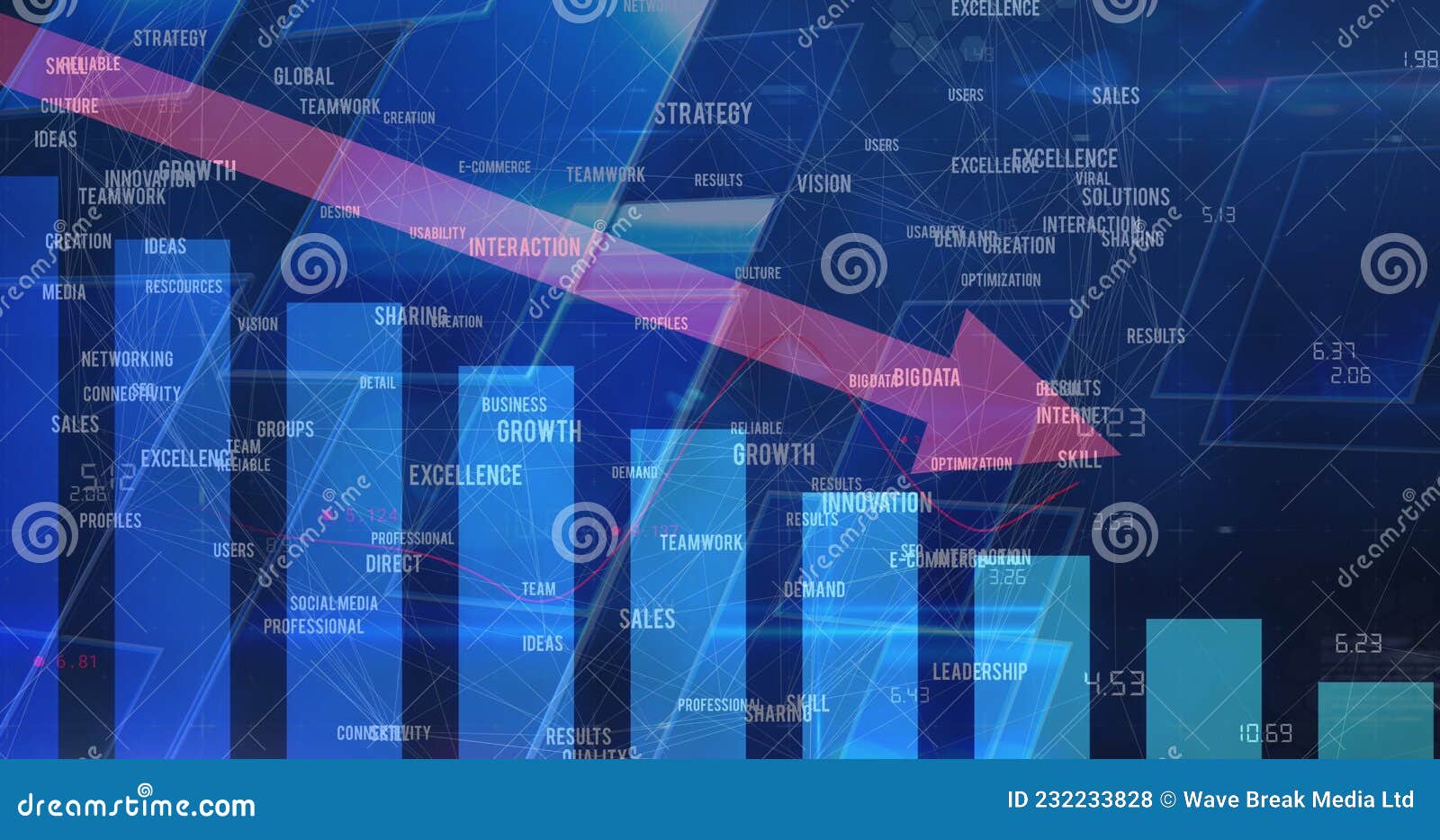 Image of Statistics with Red Arrow Pointing Down and Business Text ...