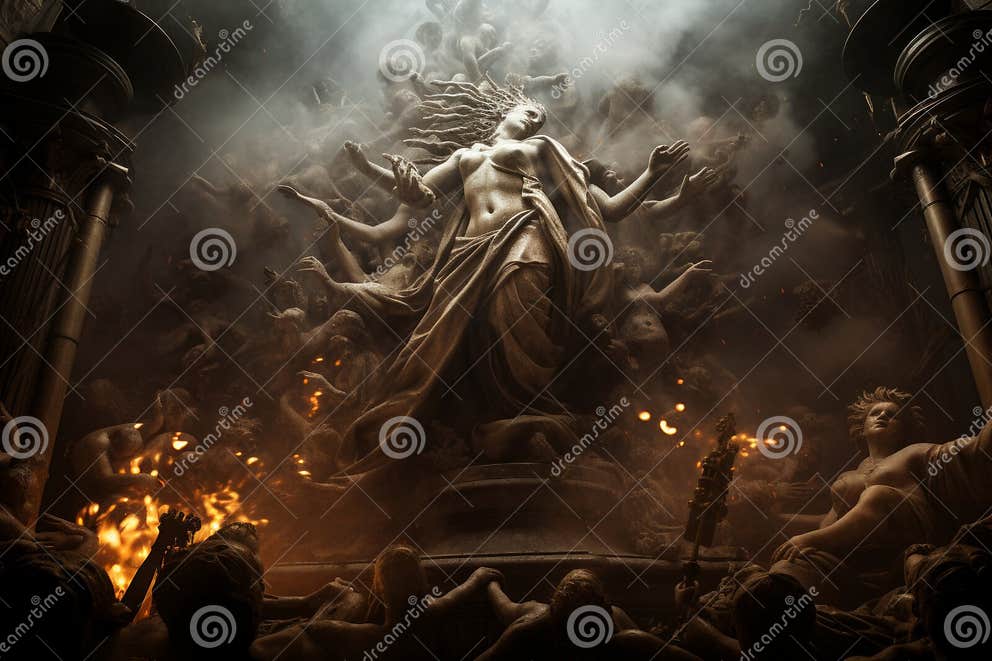An Image of a Statue Surrounded by Flames Stock Illustration ...