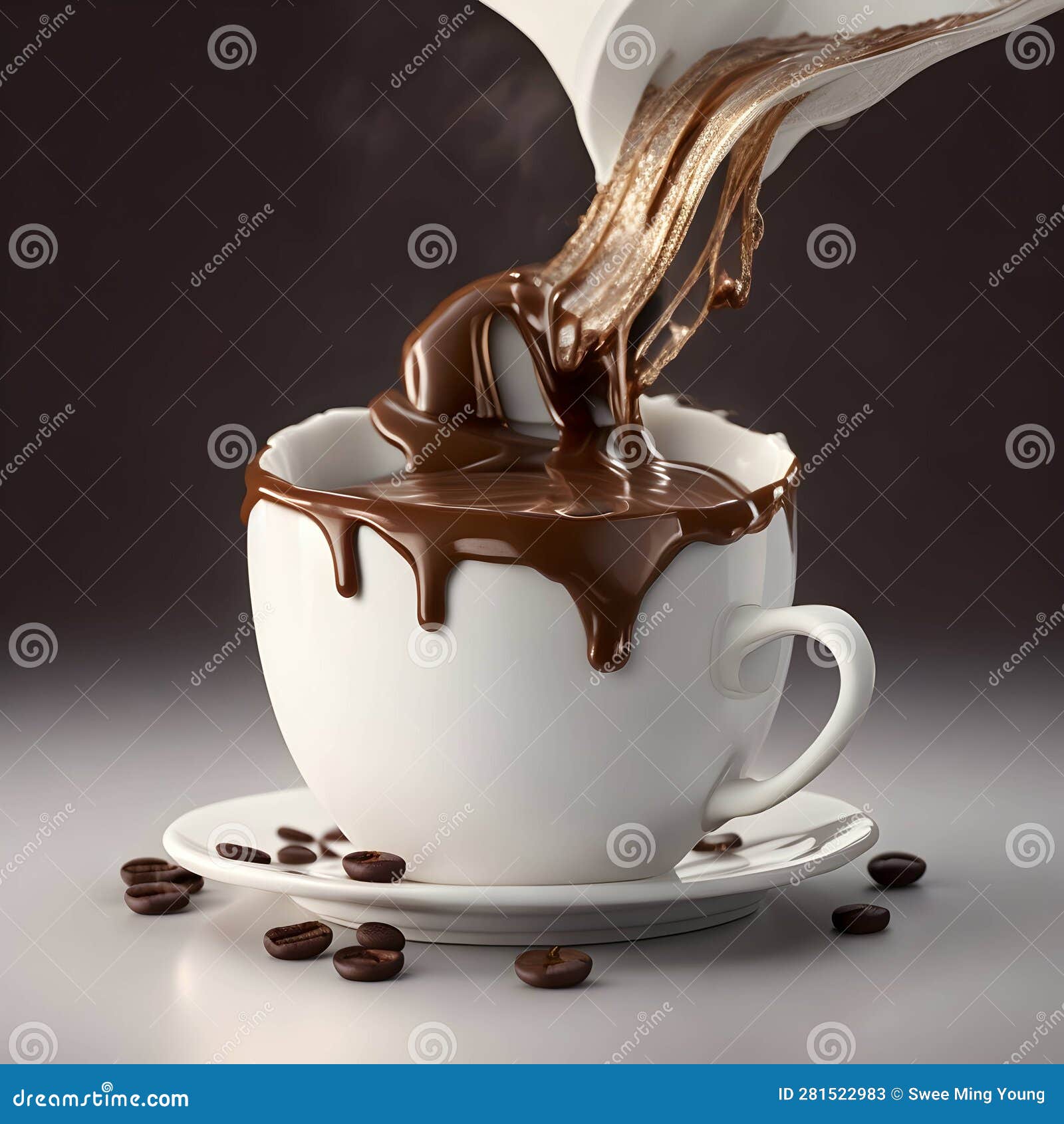 Image of a Steaming Hot Cup of Coffee Meets Cascading Ribbon of Melted ...