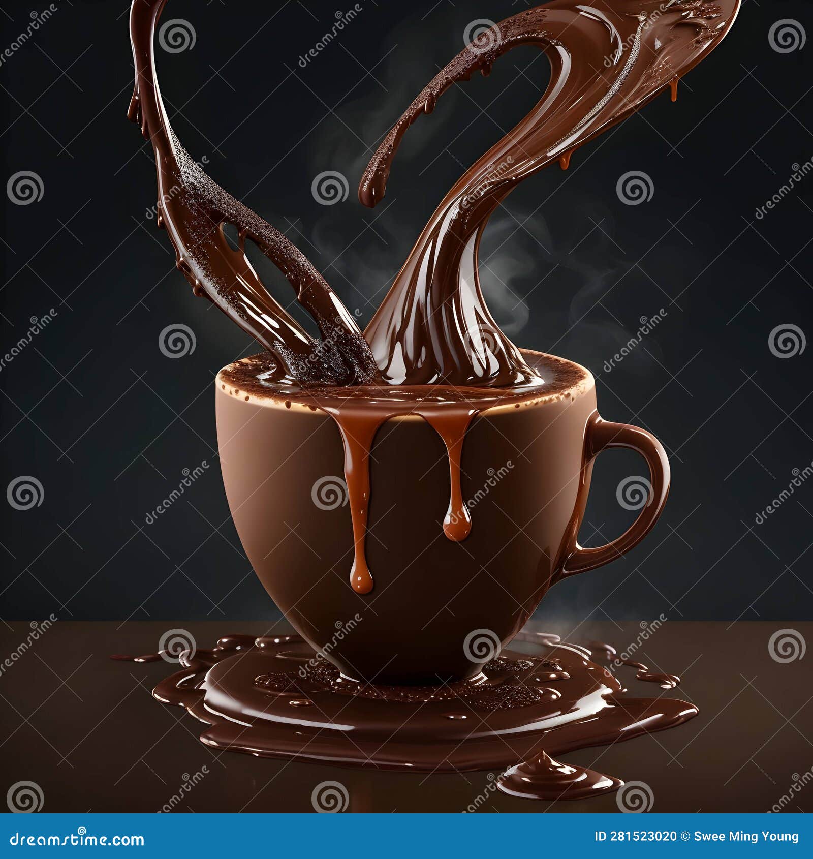 Image of a Steaming Hot Cup of Coffee Meets Cascading Ribbon of Melted ...